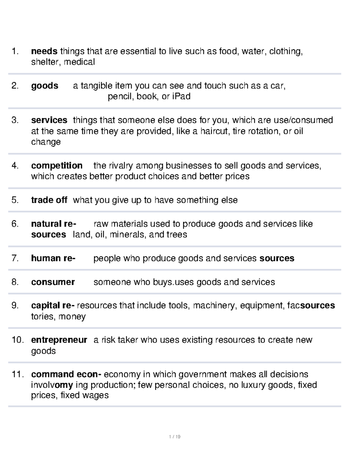 Introduction to business - needs things that are essential to live such ...