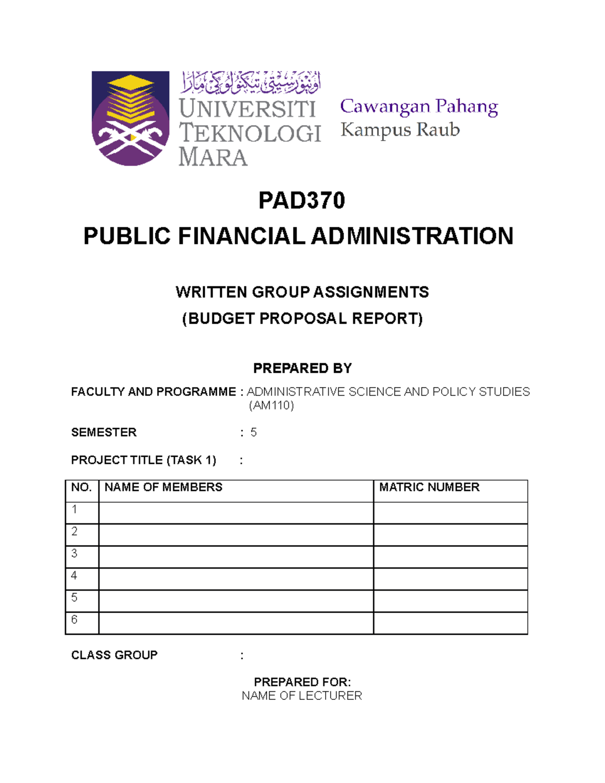 PAD370 Template Task 1 Budget Proposal Report Okt 2021 (General) - PAD ...