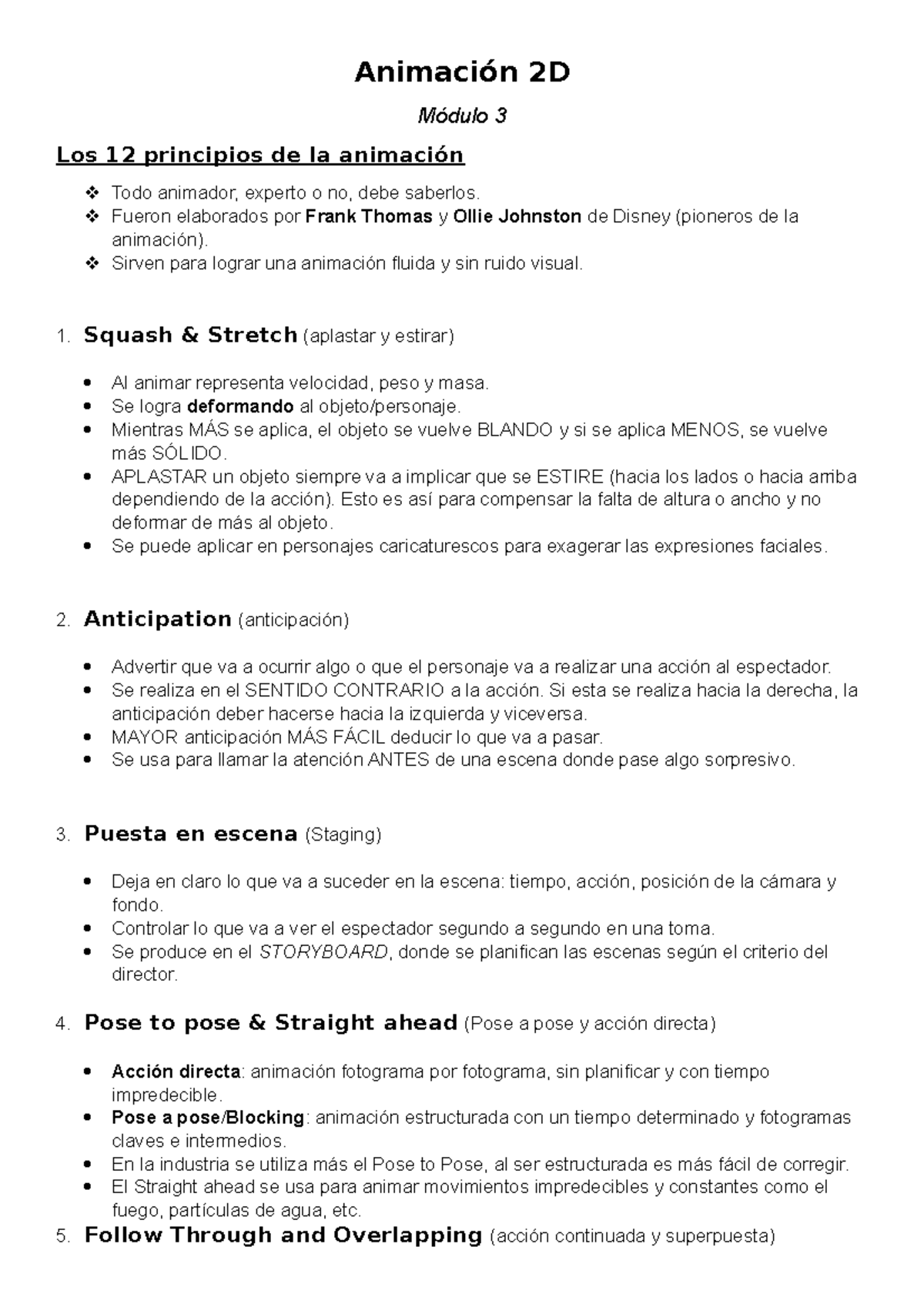 Animación 2D (3-4) - Resumen de módulos 3 y 4 - Animación 2D Módulo 3 Los 12 principios de la ...