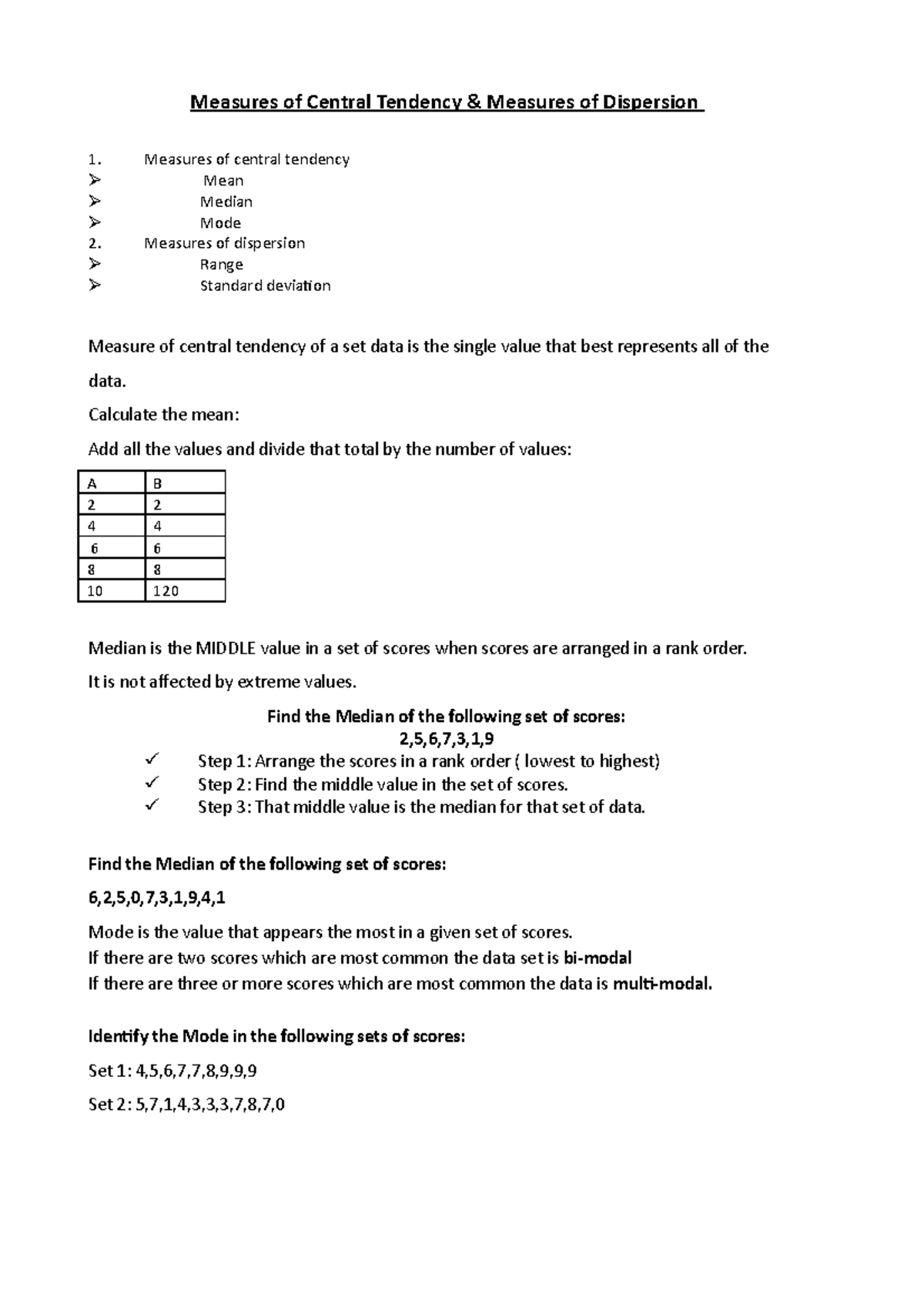 Worksheet - practise - Measures of Central Tendency & Measures of ...