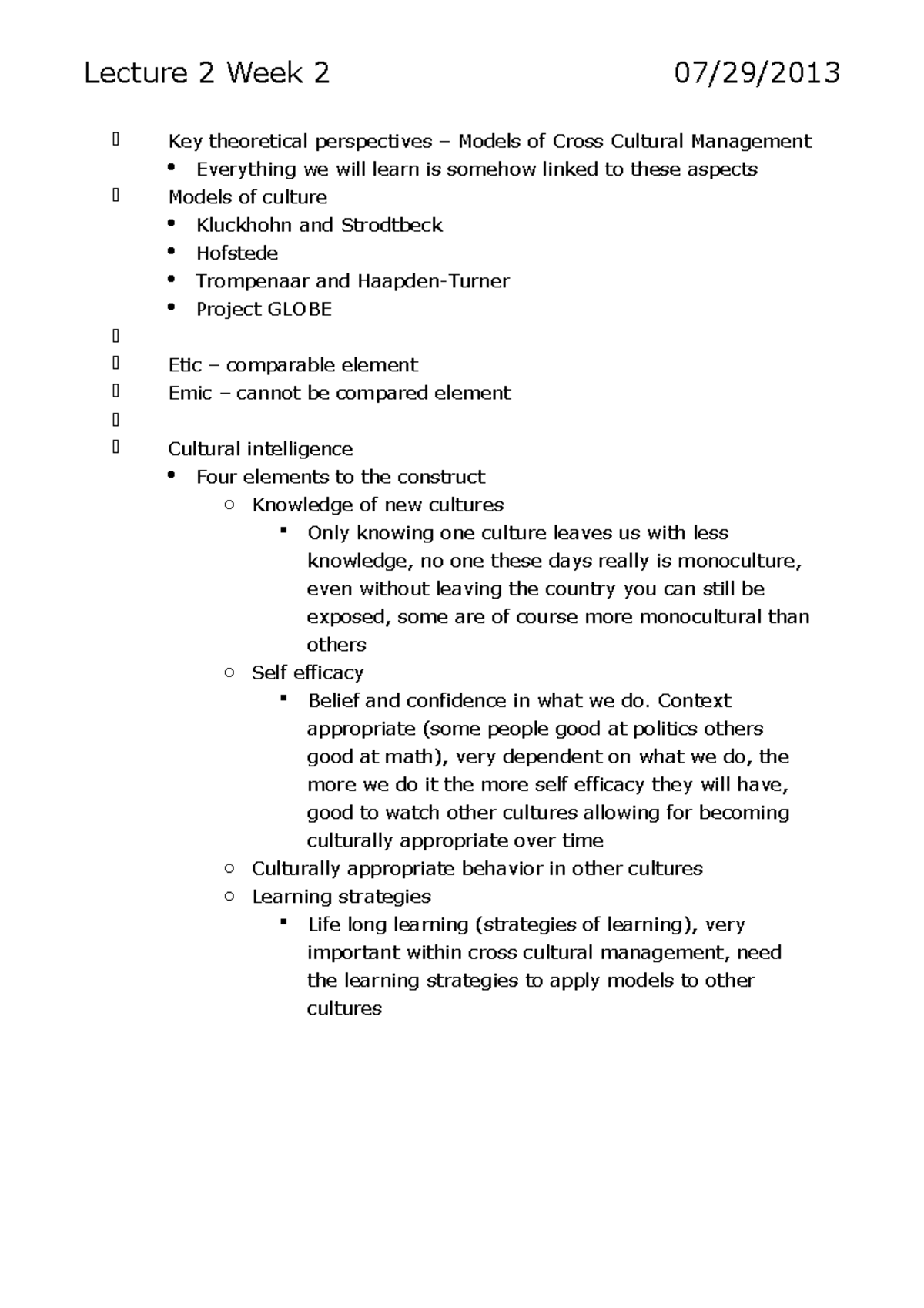 Lecture notes, lectures 1-12 - Lecture 2 Week 2 07/29/ Key theoretical ...
