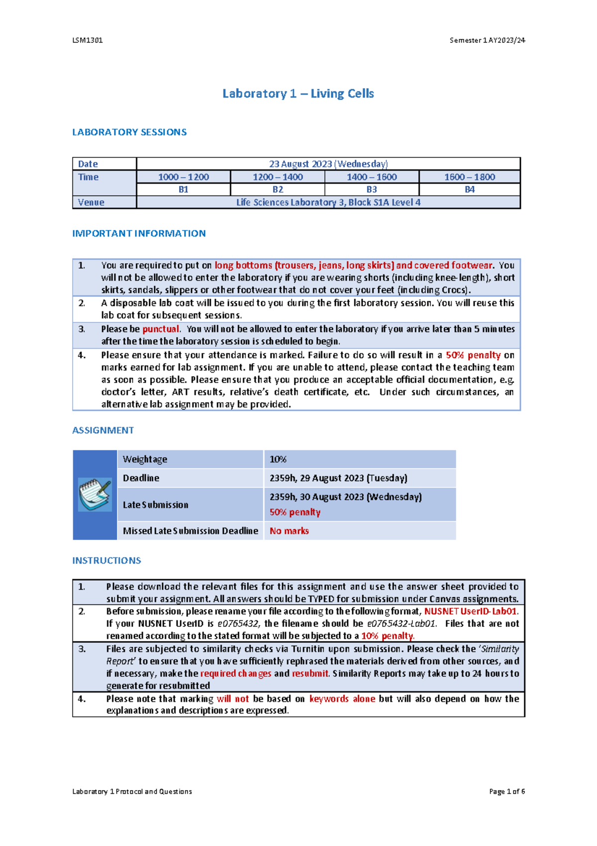 Laboratory 1 - Living Cells handout (Aug 2023) - Laboratory 1 – Living ...