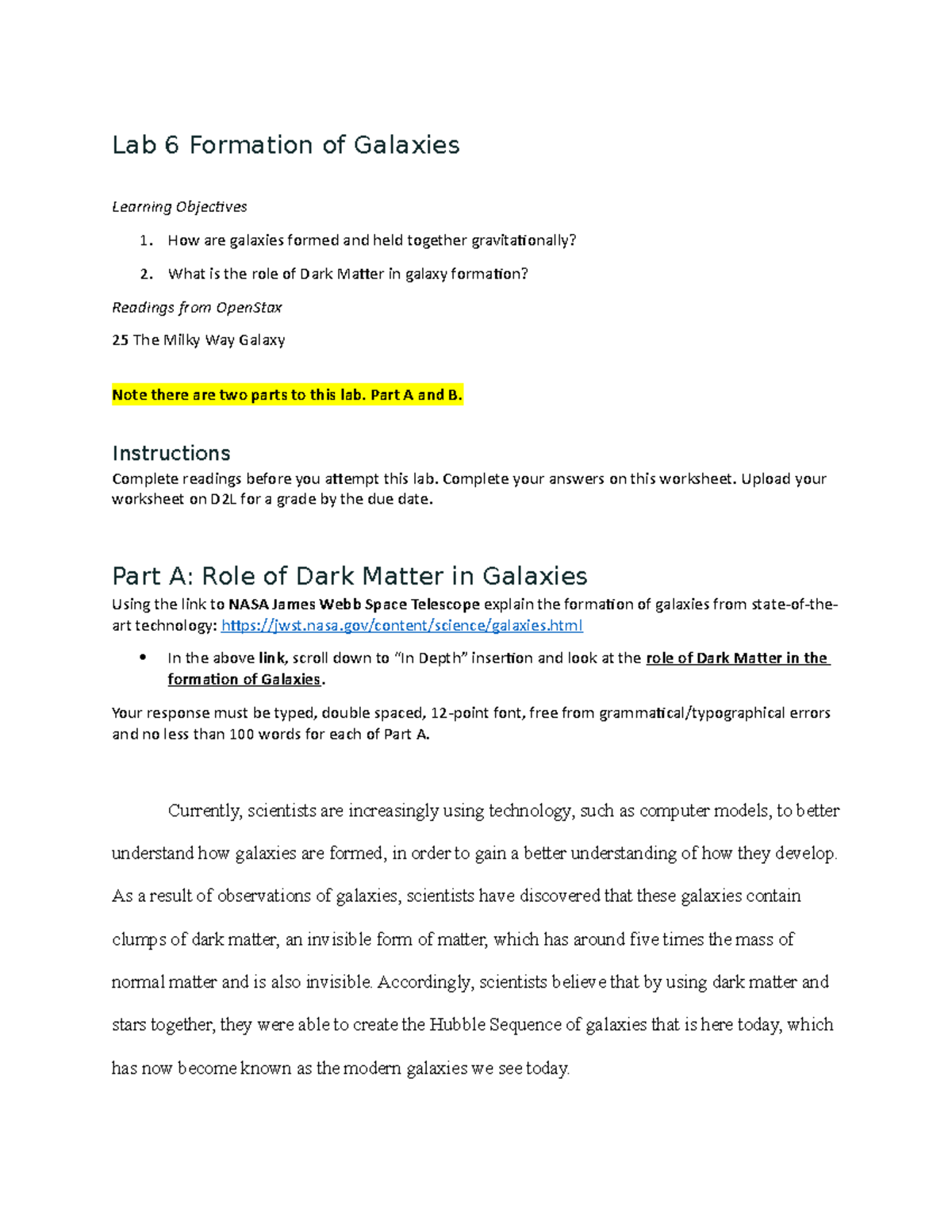 Lab 6 Lab 6 Assignment For Professor Garrity Class Lab 6 Formation Of Galaxies Learning 