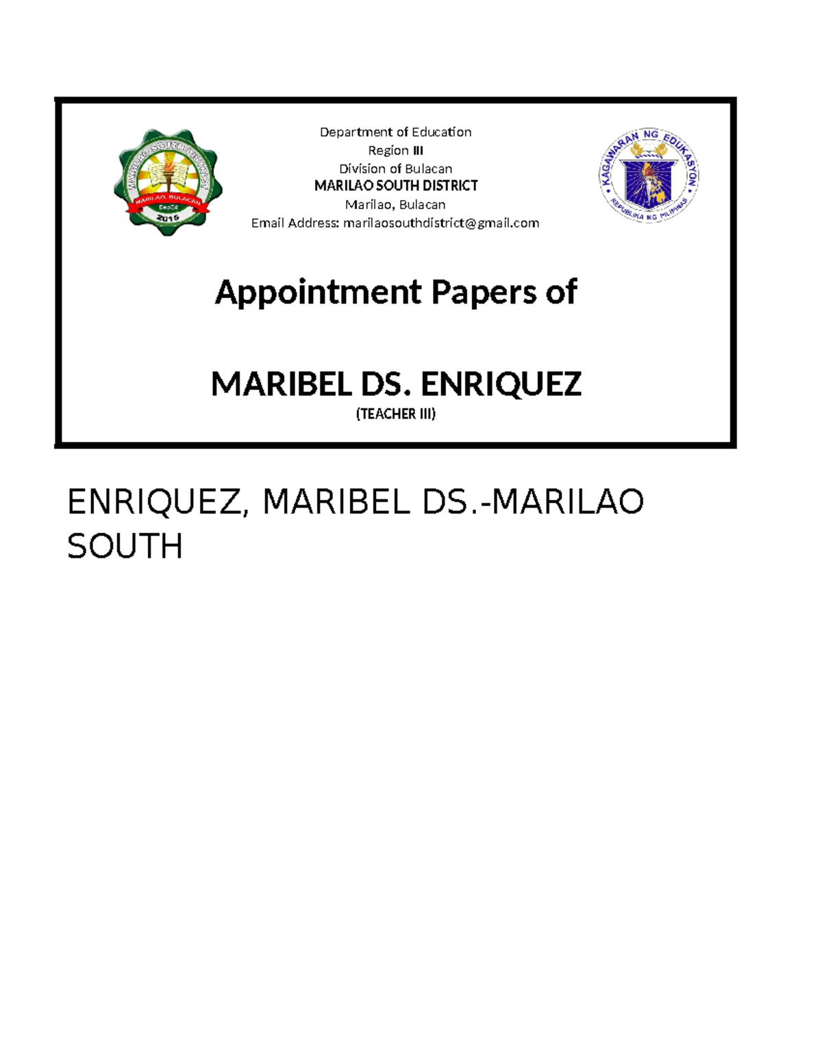 Label-appointment - Label for folder - Bachelor of Science in Business ...