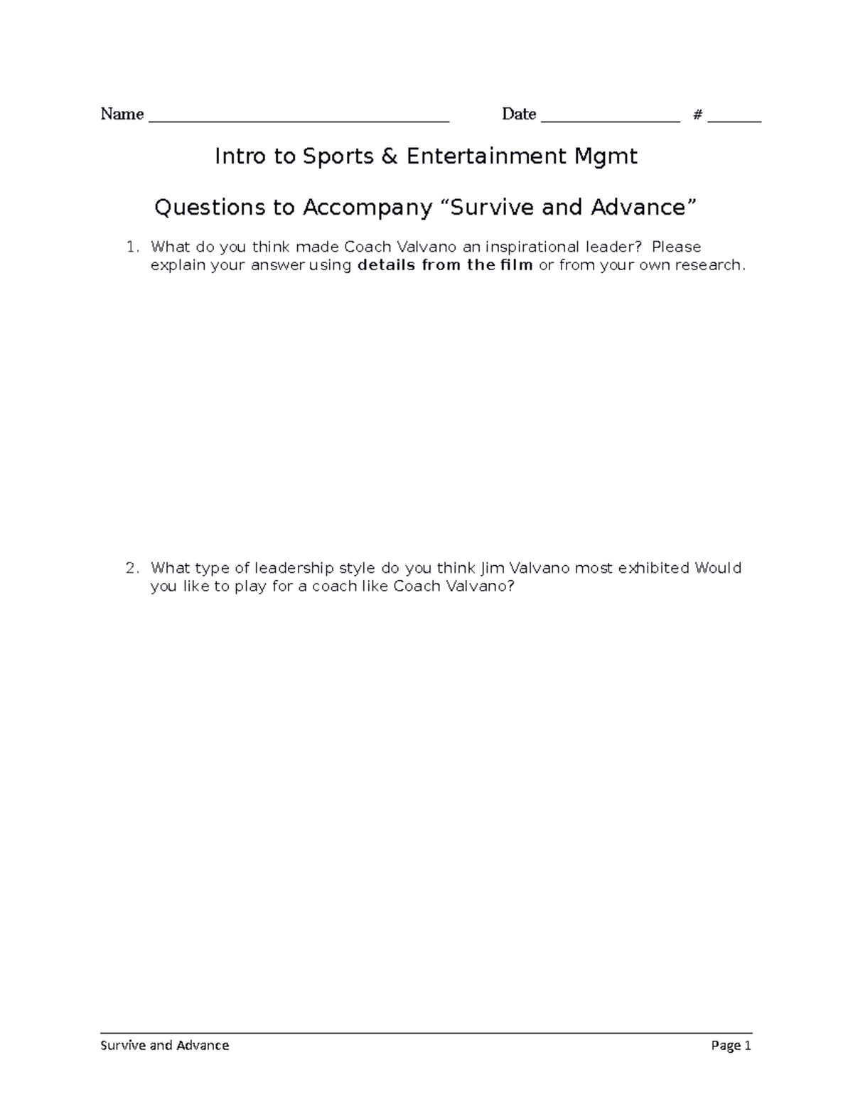 30 for 30 Surive and Advance Questions 2020 - Name ...