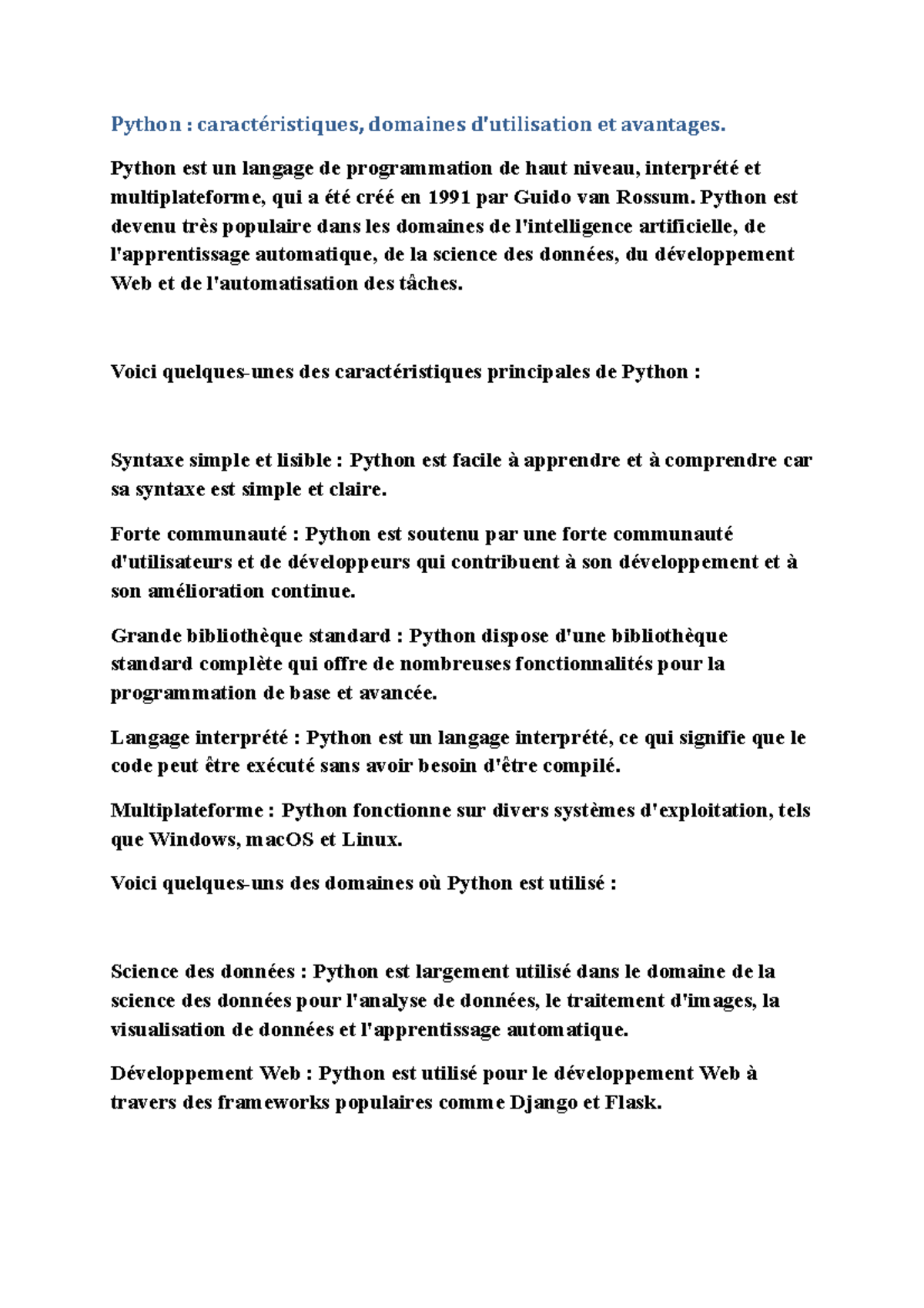 Python definition - test - Python : caractéristiques, domaines d ...