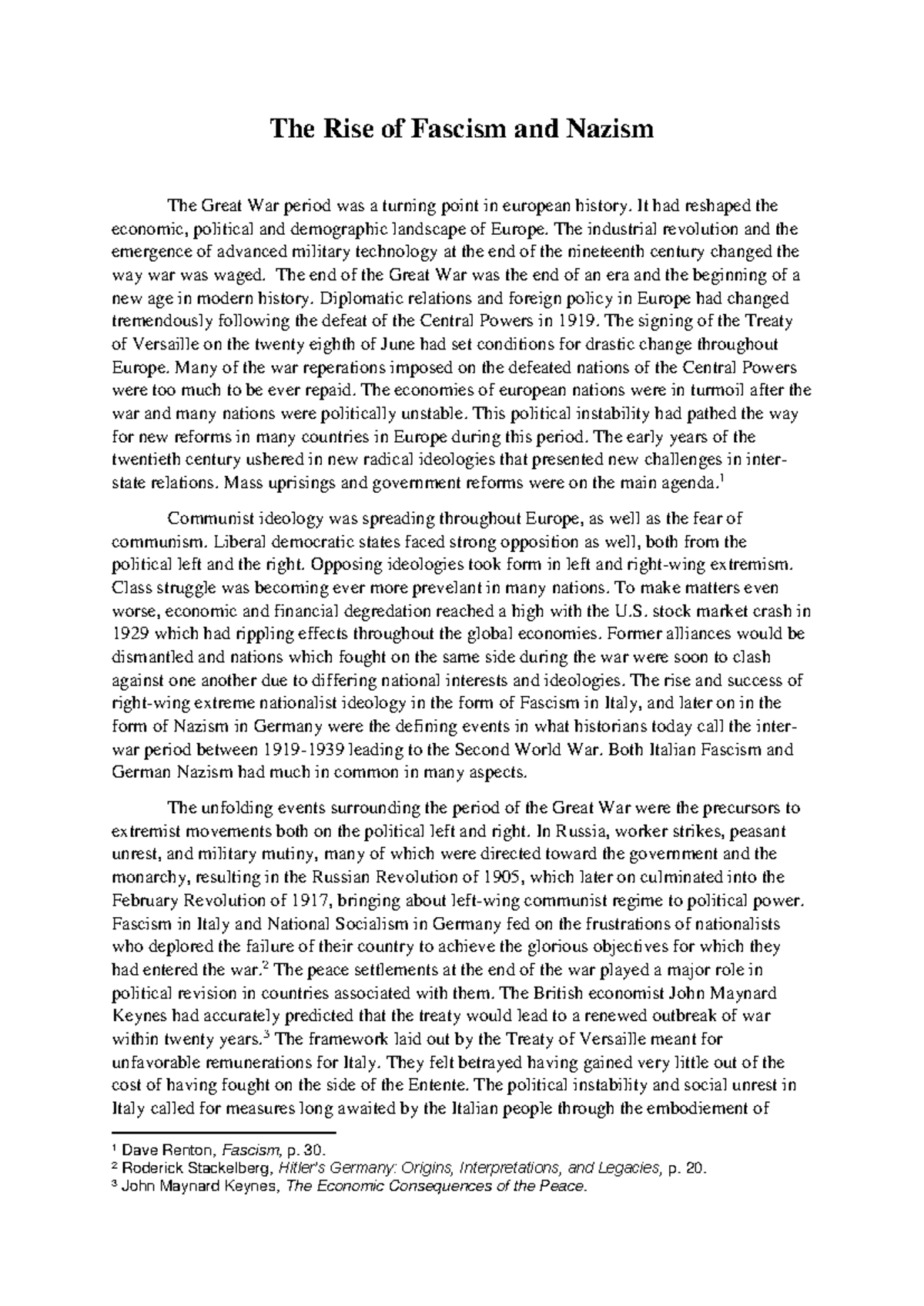The Rise of Fascism and Nazism - It had reshaped the economic ...