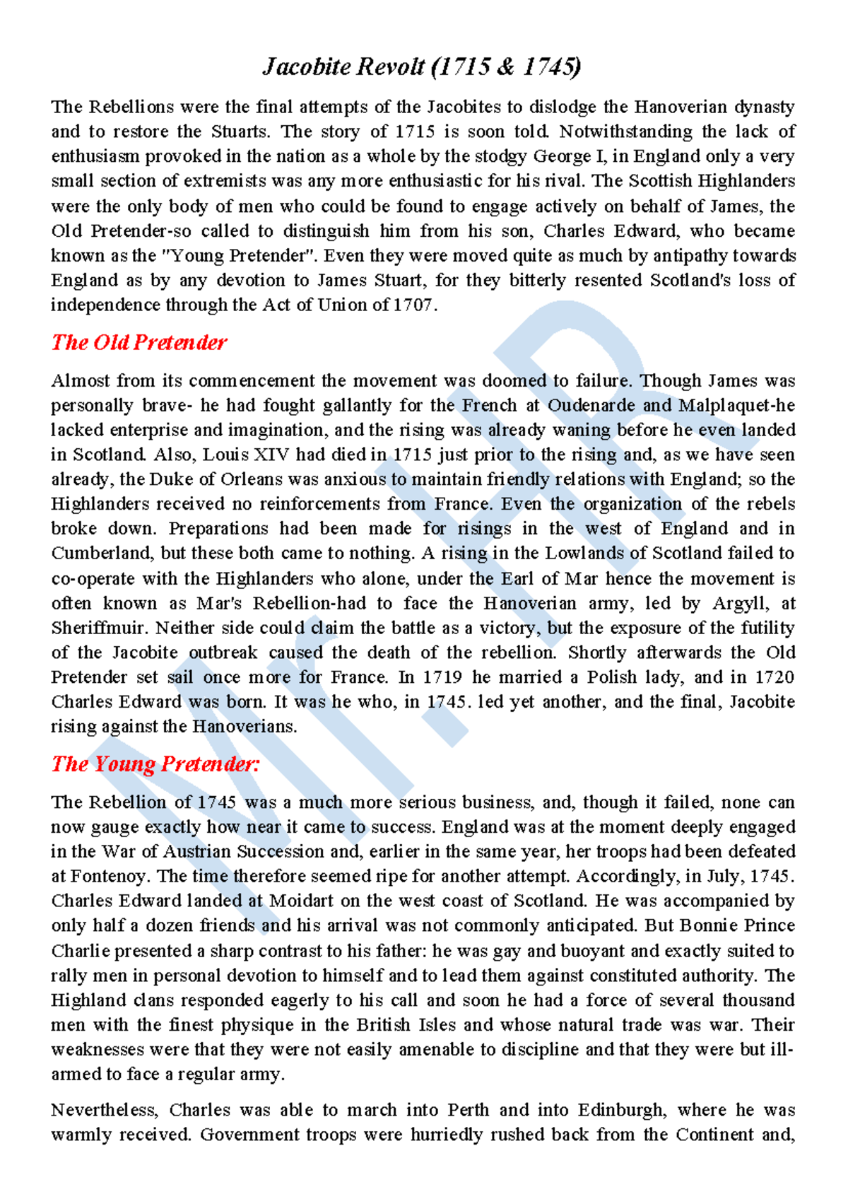 Jacobite Revolt (1715 & 1745) - Jacobite Revolt (1715 & 1745) The ...