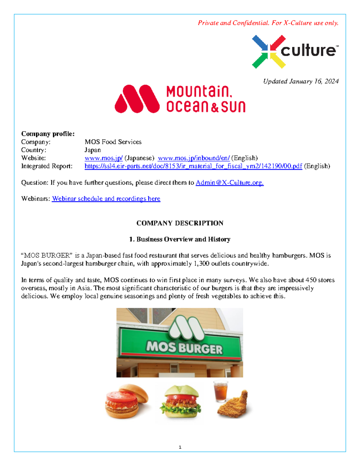 MOSS Food 2024-1b - X-Culture Company - Private and Confidential. For X ...