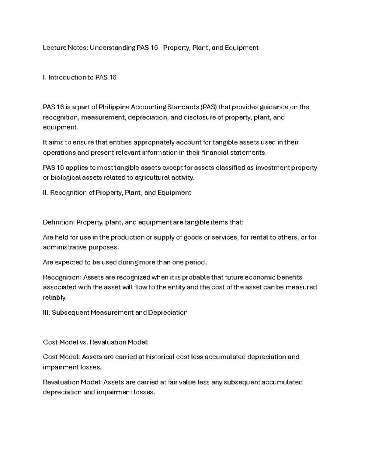 PAS 16-Property, Plant, and Equipment - Lecture Notes: Understanding ...