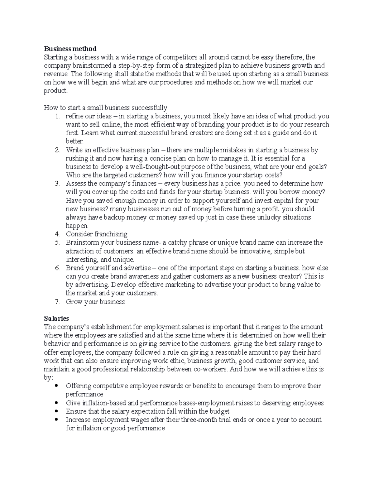 Business Method AND Salaries - Business method Starting a business with ...