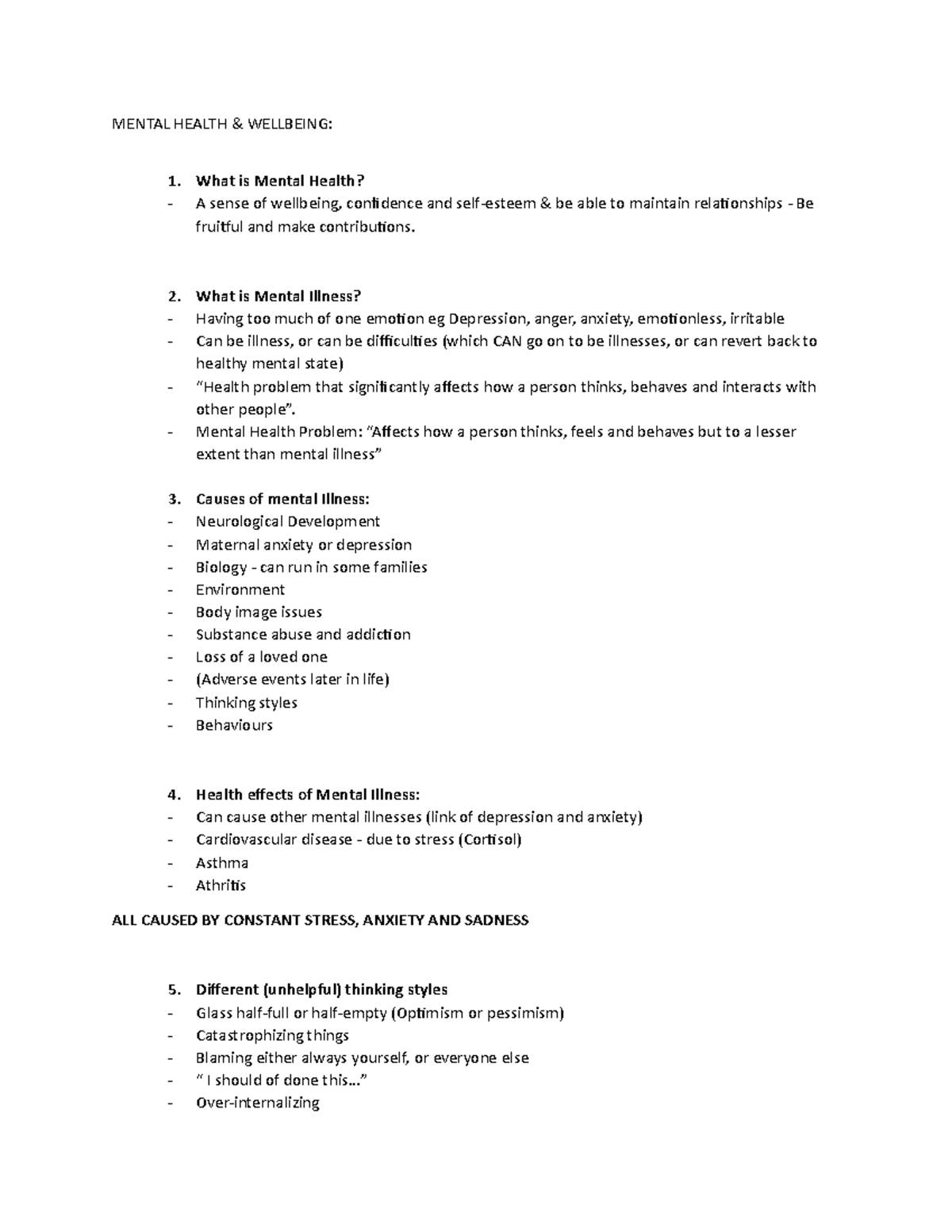 Tutorial 5 Mental Health & Wellbeing Notes - MENTAL HEALTH &amp ...