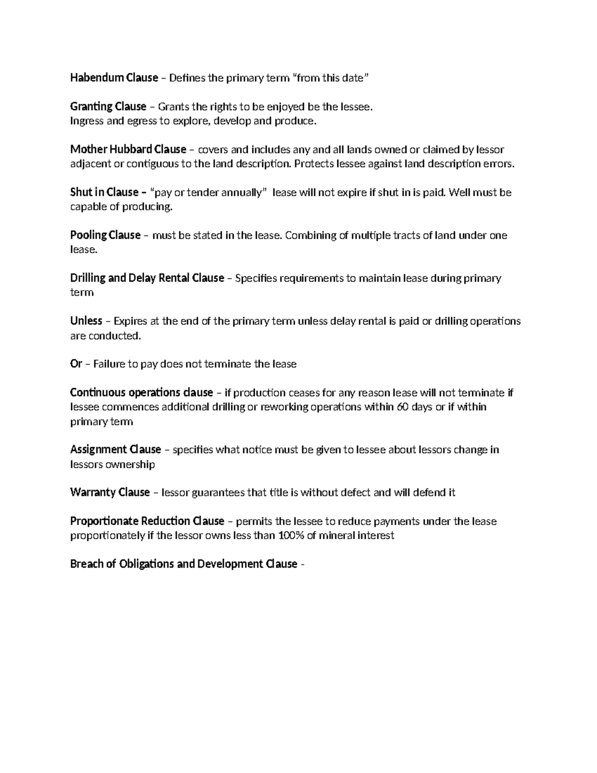 Savings Clauses Work - leasing notes - Habendum Clause – Defines the ...