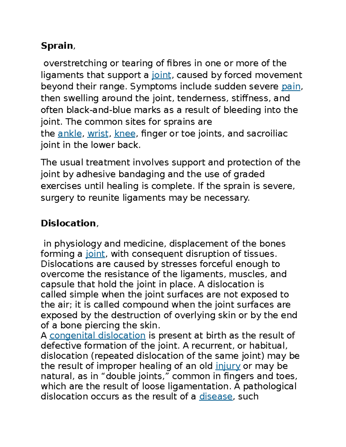 Muscular tissue (sprain&dislocation) - Sprain, overstretching or ...
