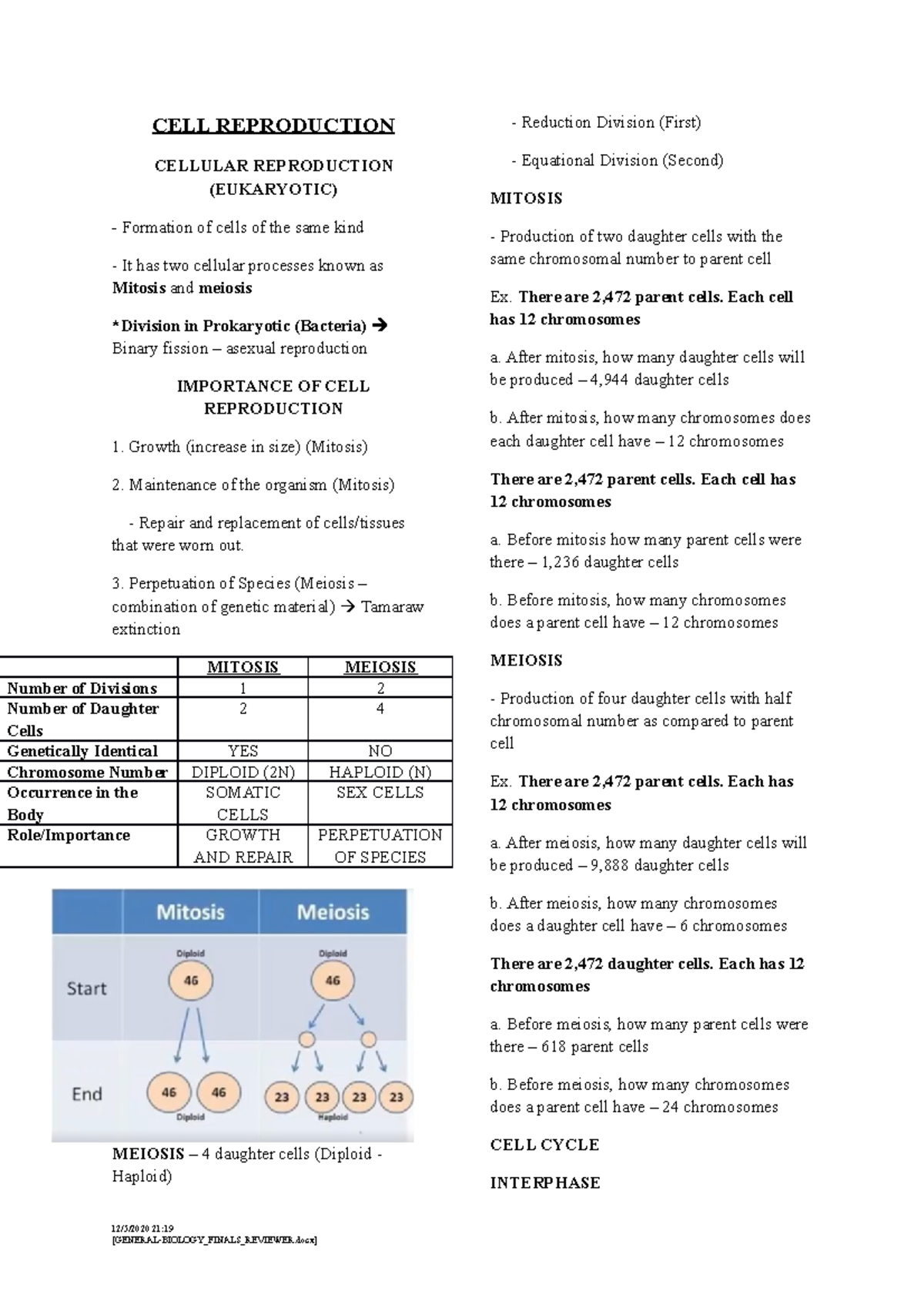 General- Biology Finals Reviewer - CELL REPRODUCTION CELLULAR REPRODUCTION (EUKARYOTIC ...