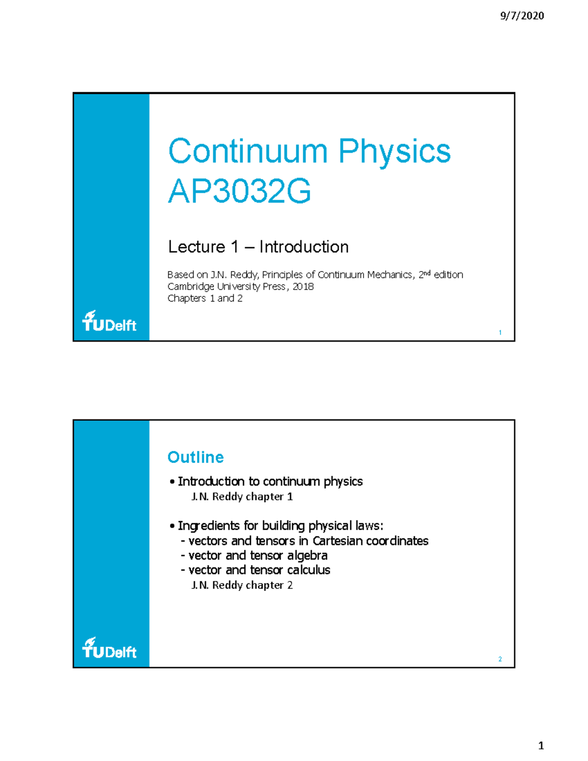Continuum Physics AP3032G - 2020-2021 - Lecture 1X - 1 Continuum ...