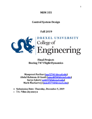 MEM 355 Final-Team Assignment - MEM 355: Performance Enhancement of Dynamic Systems Final ...