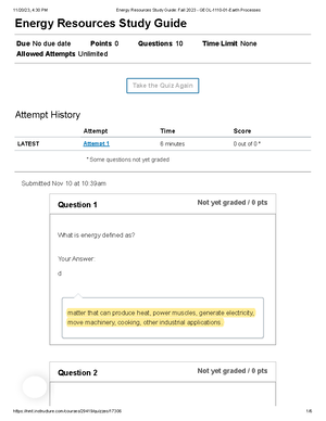 Earth History Through Time Study Guide Fall 2023 - GEOL-1110-01-Earth ...