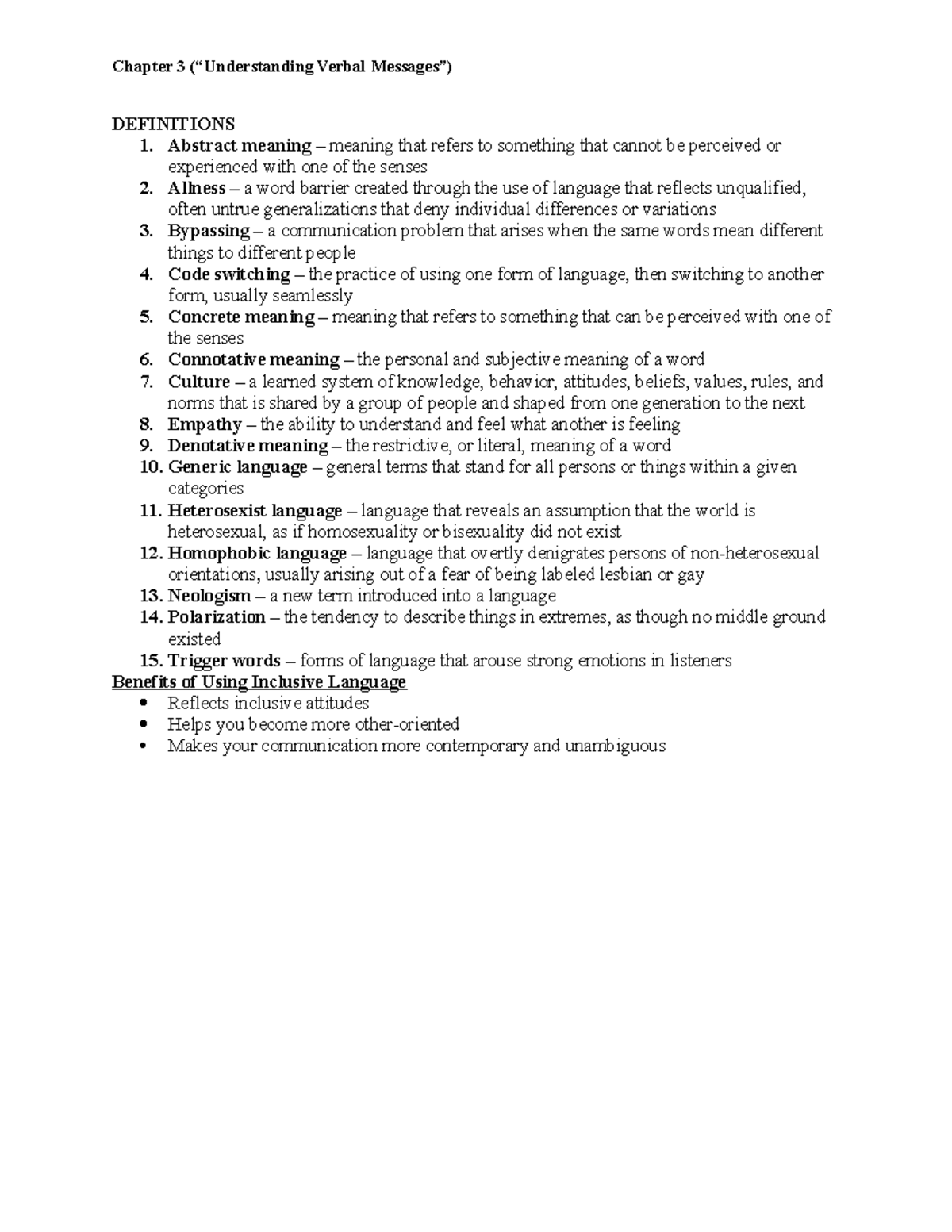 Chapter 3 understanding verbal messages - Chapter 3 (“Understanding ...