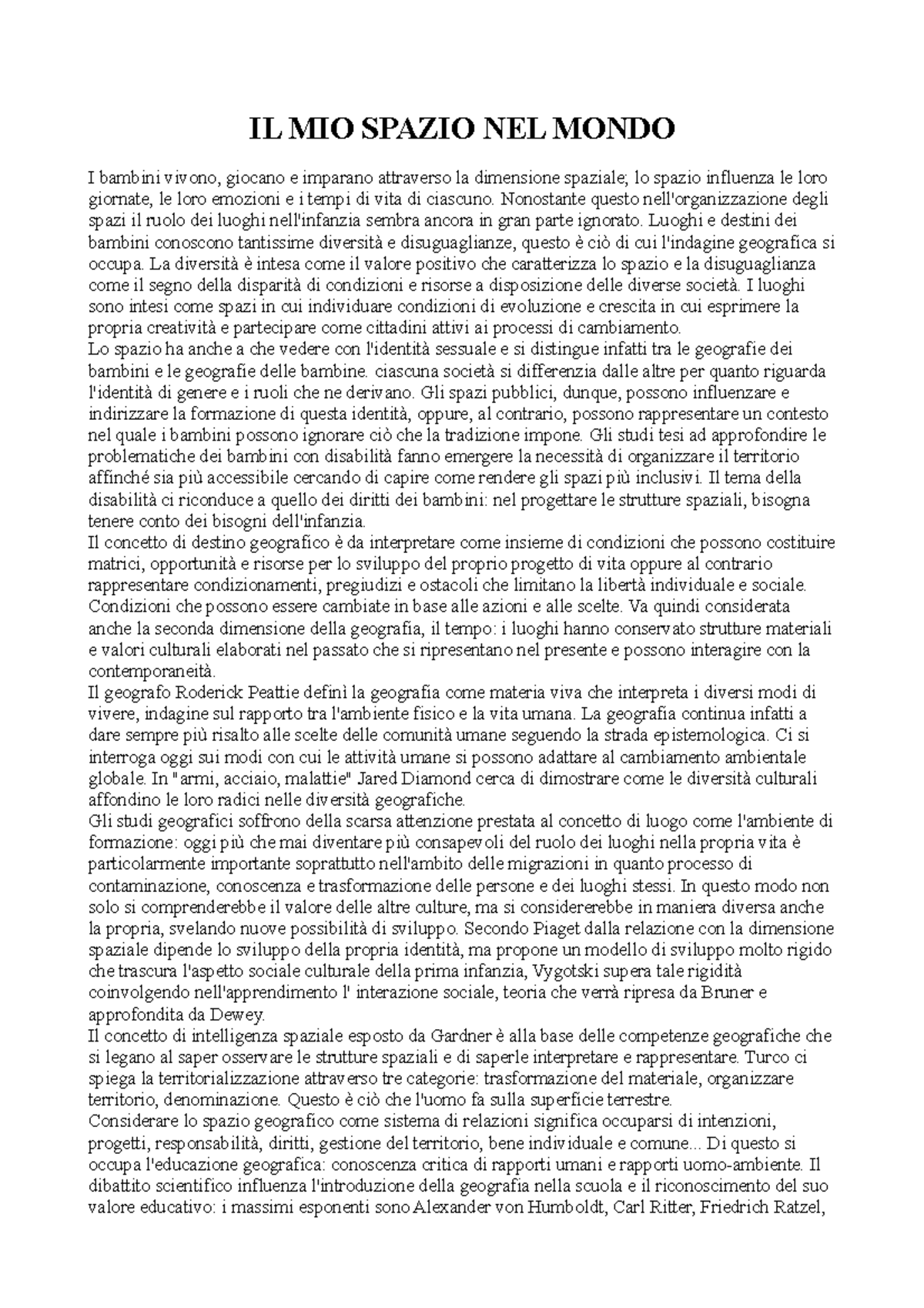 Il mio spazio nel mondo - IL MIO SPAZIO NEL MONDO I bambini vivono ...