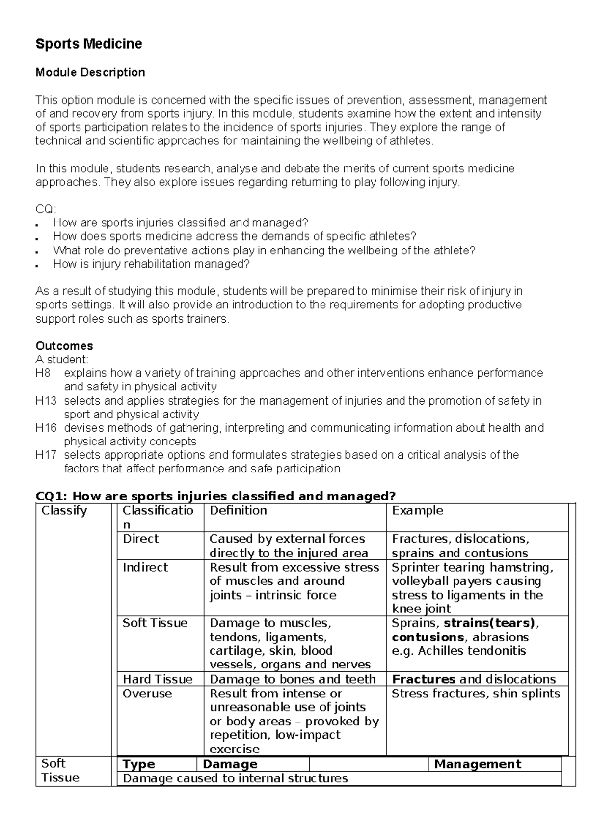 Sports Medicine Study Notes - Sports Medicine Module Description This ...