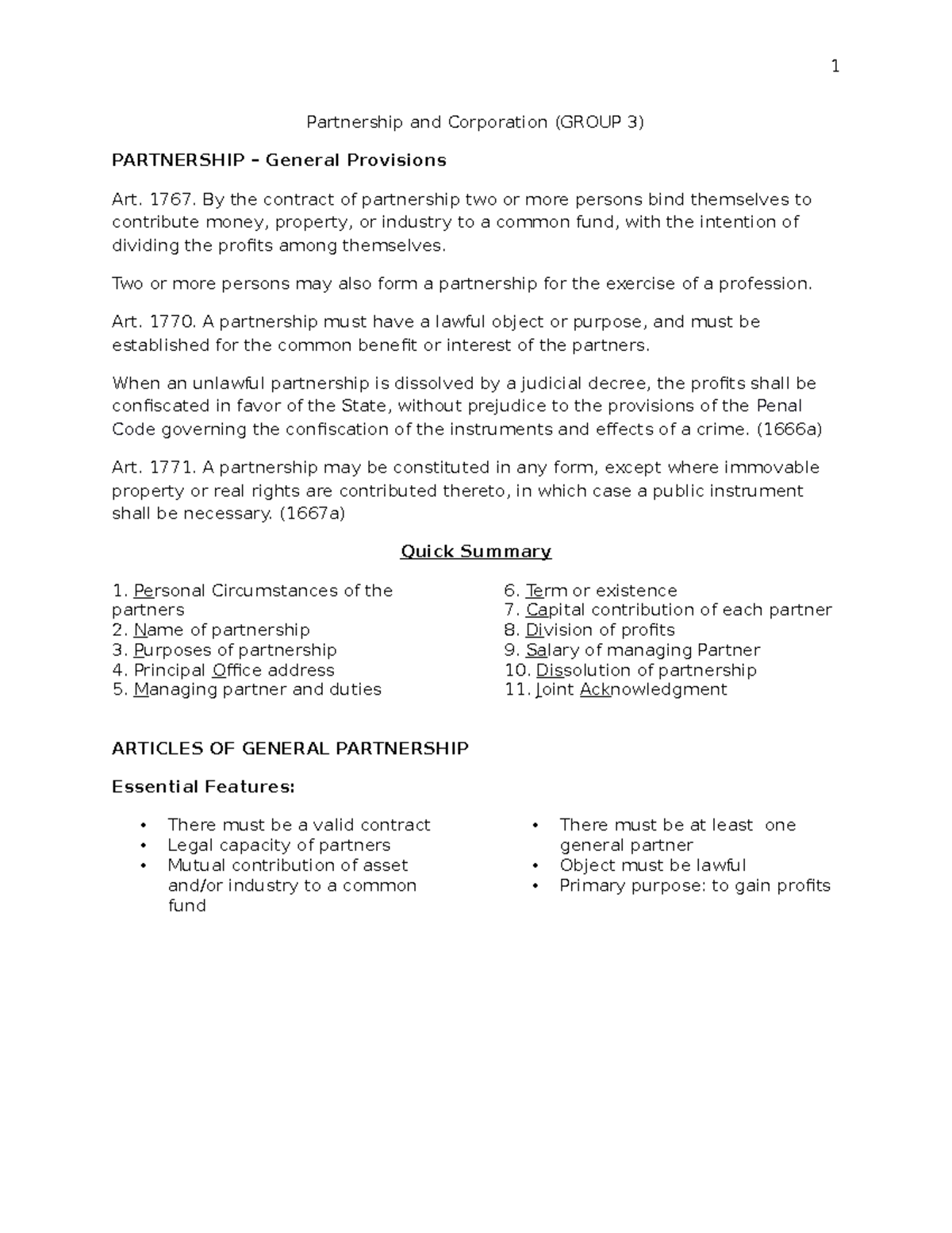 312319289 Corporation and Partnership Law Notes - 1 Partnership and ...