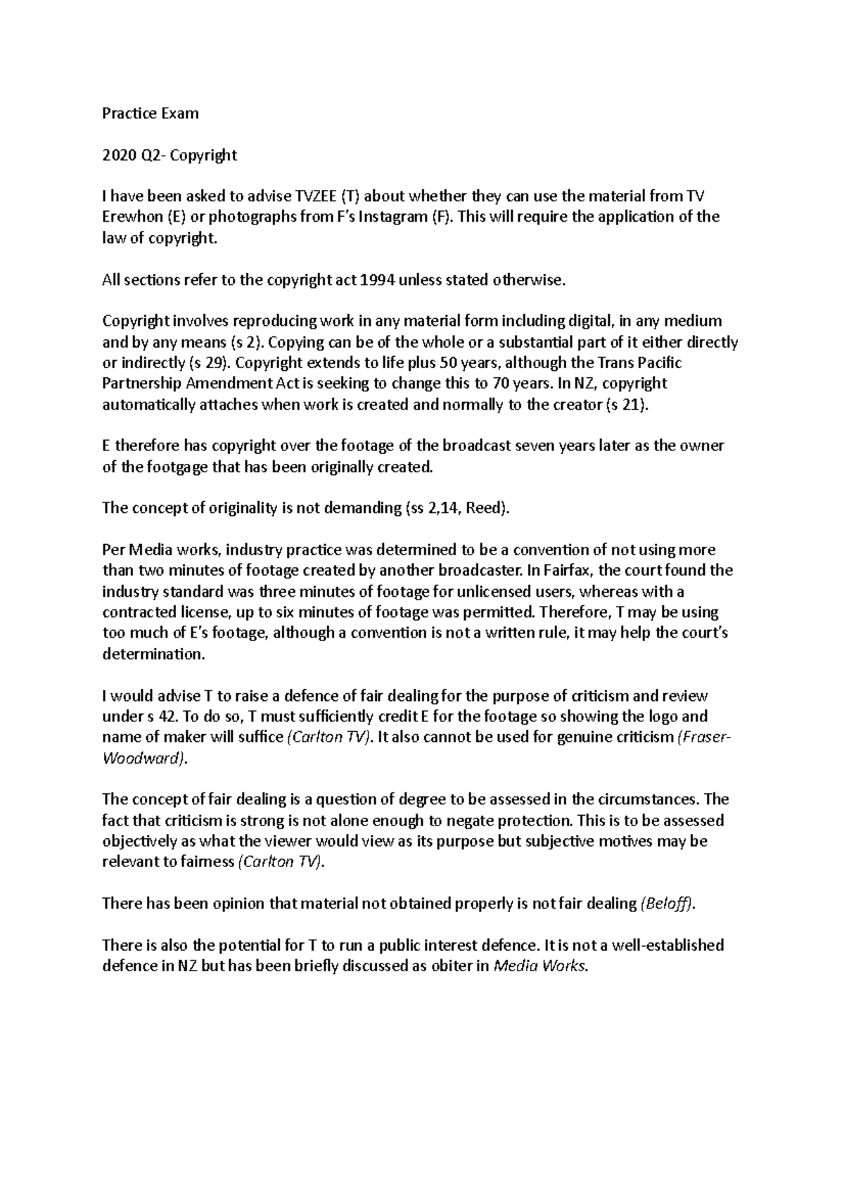 Practice Exam 2020 - This will require the application of the law of ...