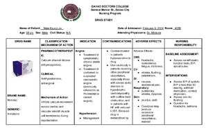 Amlodipine - Drug study of medication - DAVAO DOCTORS COLLEGE General ...