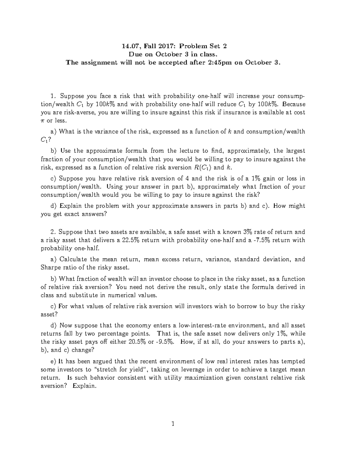 Pset2 2017 - problem set 2 - 14, Fall 2017: Problem Set 2 Due on ...