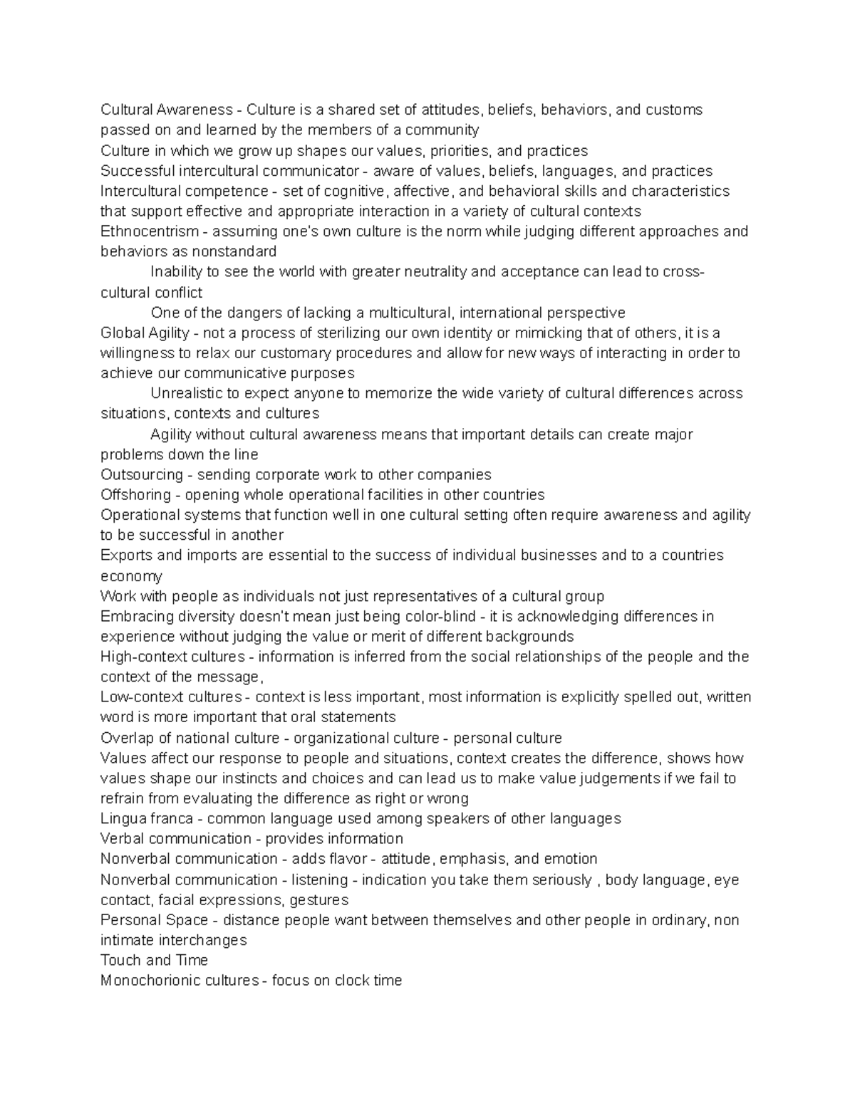 BUSN Comm Chapter 6 Book Notes - Cultural Awareness - Culture is a ...