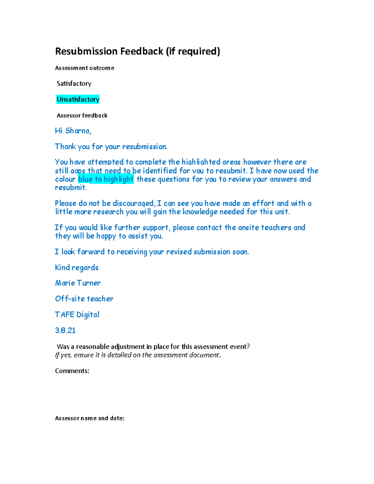 Sharna Hoggard LEG A4 resubmission - Resubmission Feedback (if required ...