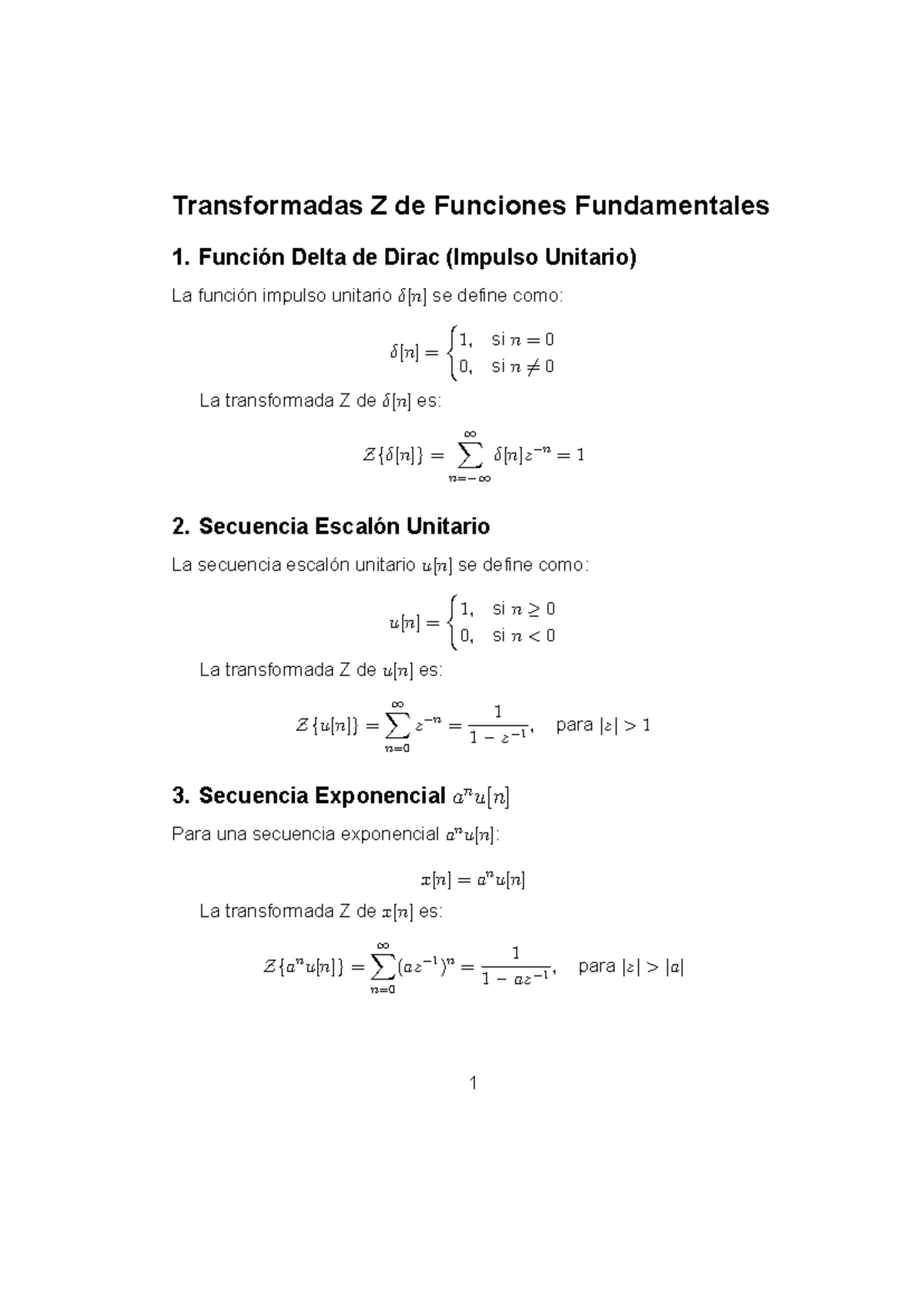 Transformada Z resumen - Transformadas Z de Funciones Fundamentales 1 ...