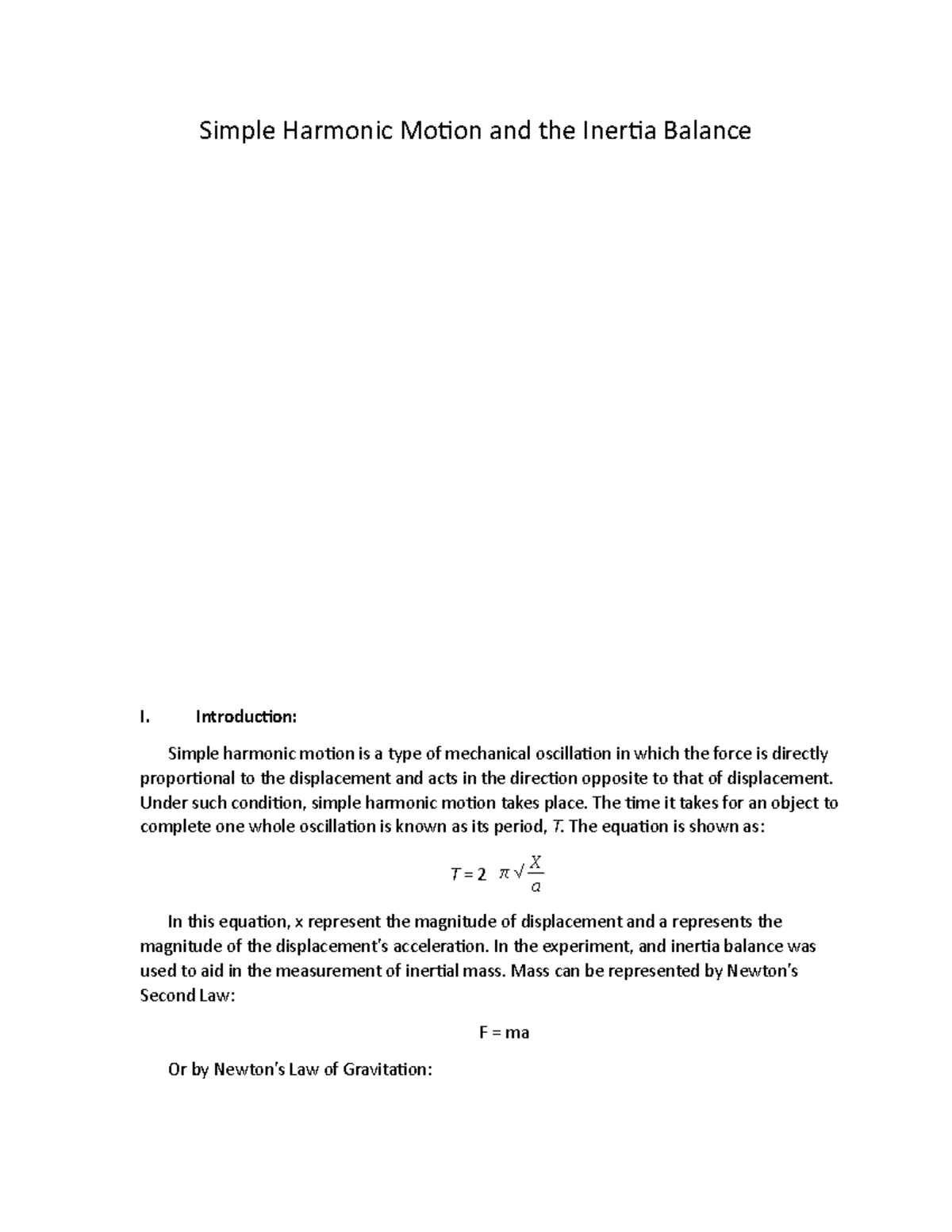 Simple Harmonic Motion and the Inertia Balance - Introduction: Simple ...