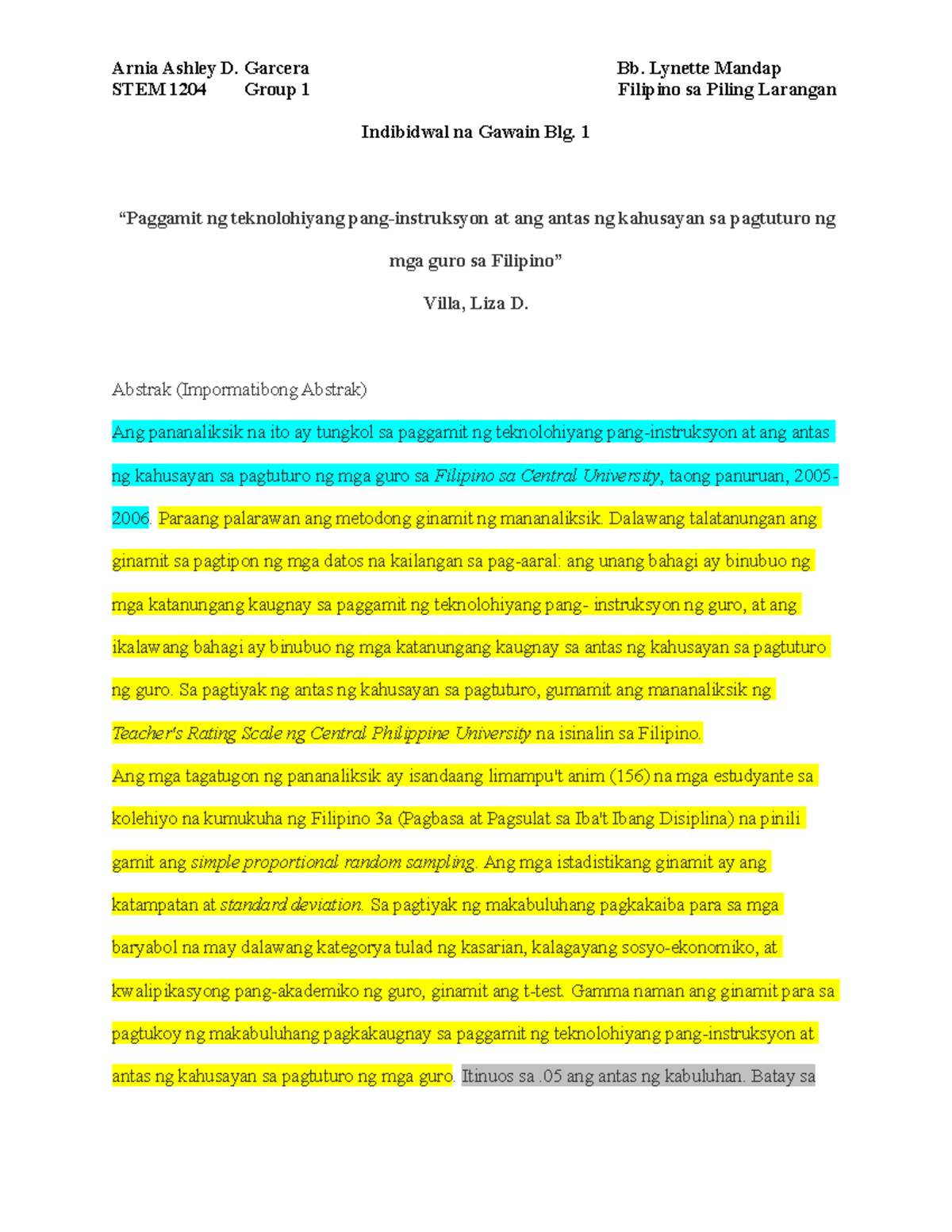 Abstrak - Arnia Ashley D. Garcera Bb. Lynette Mandap STEM 1204 Group 1 ...