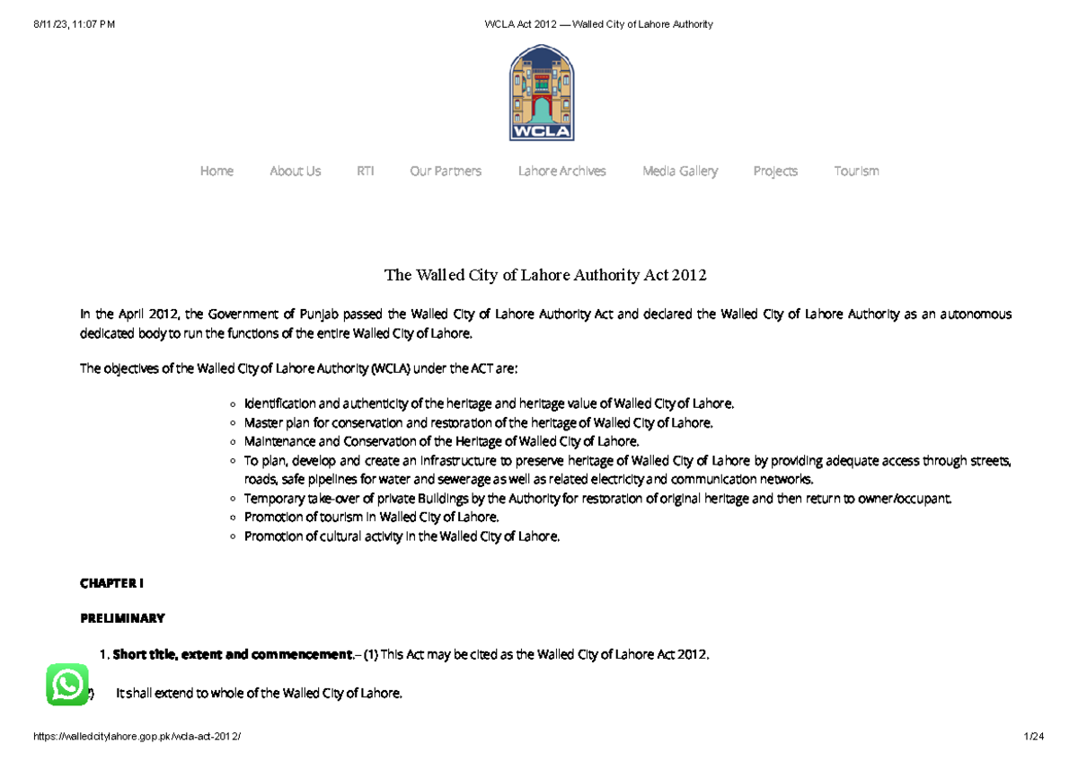 WCLA Act 2012 — Walled City of Lahore Authority - Home About Us RTI Our ...