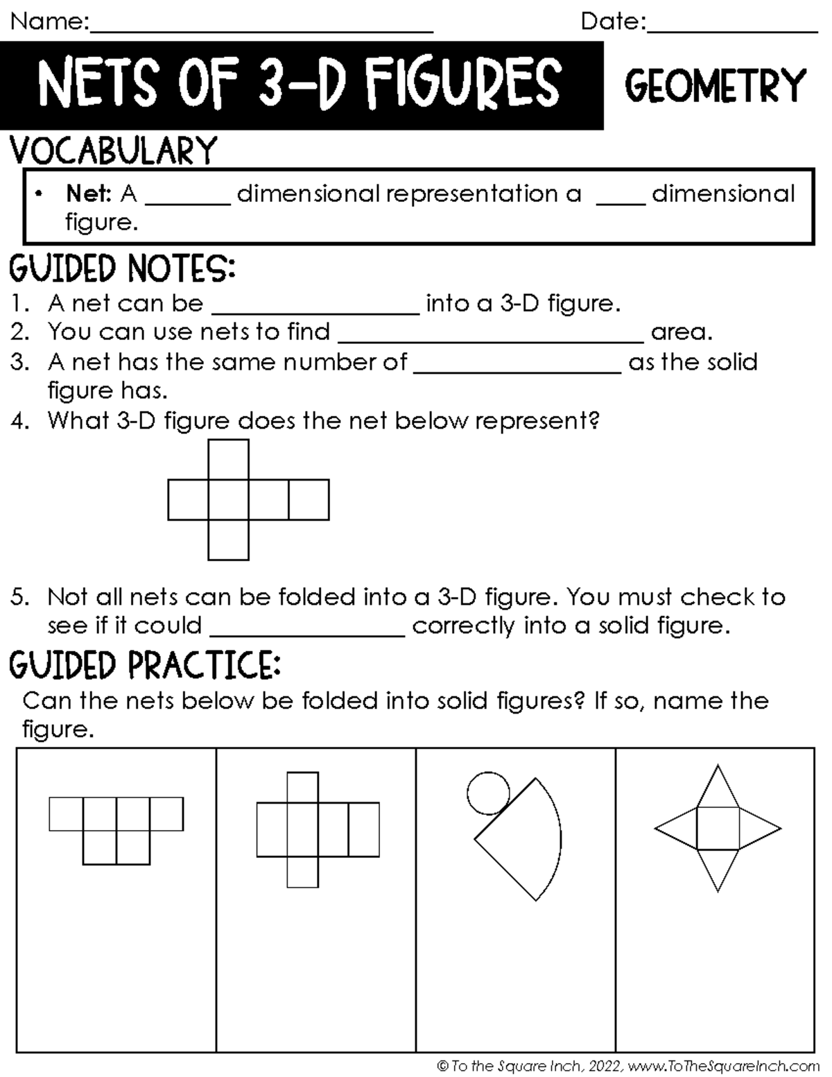 Student Areaof Nets Prisms - Name:____________________________ Date:______________ NETS OF 3-D ...