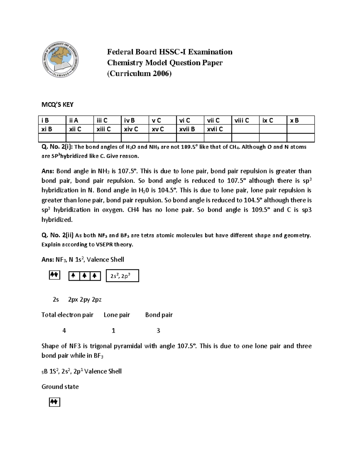 Chemistry HSSC-I solution - Federal Board HSSC-I Examination Chemistry ...