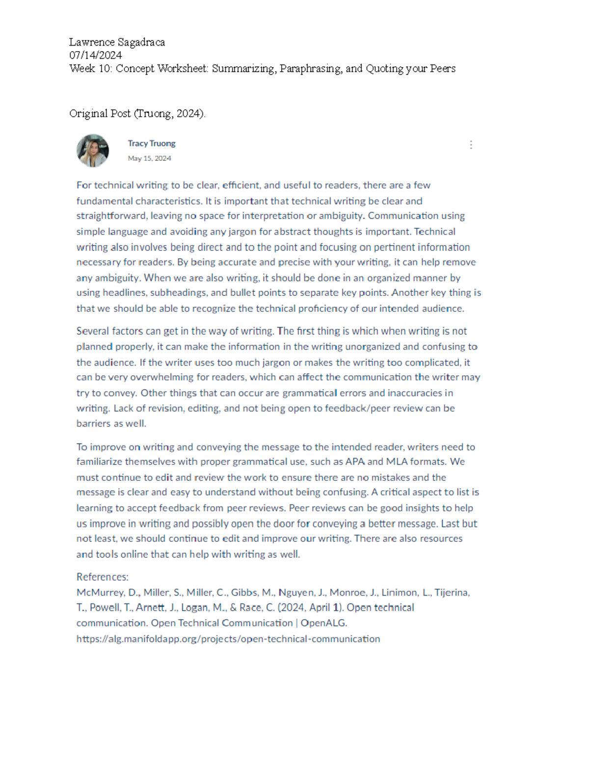 concept worksheet week 10 summarizing paraphrasing and quoting others ...