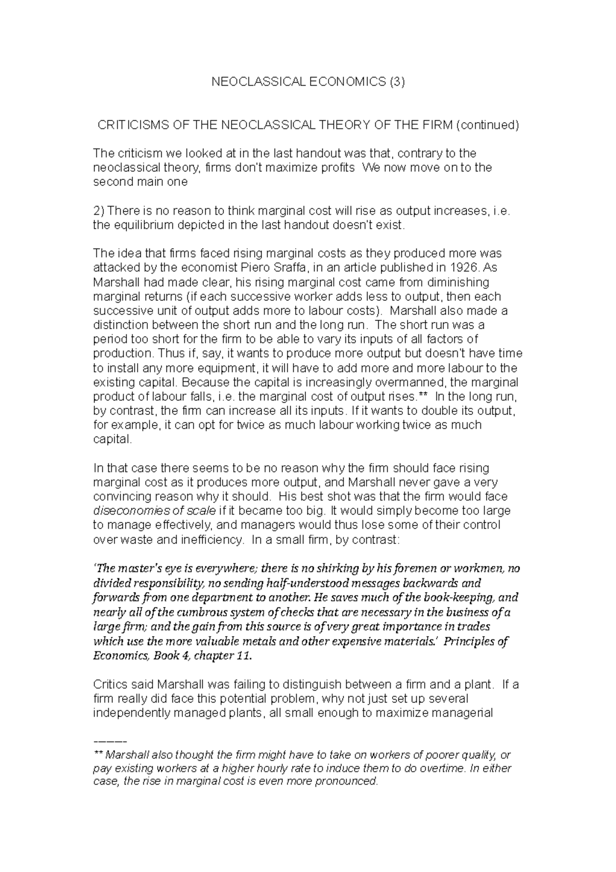 Handout 12 - Lecture notes 12 - NEOCLASSICAL ECONOMICS (3) CRITICISMS ...