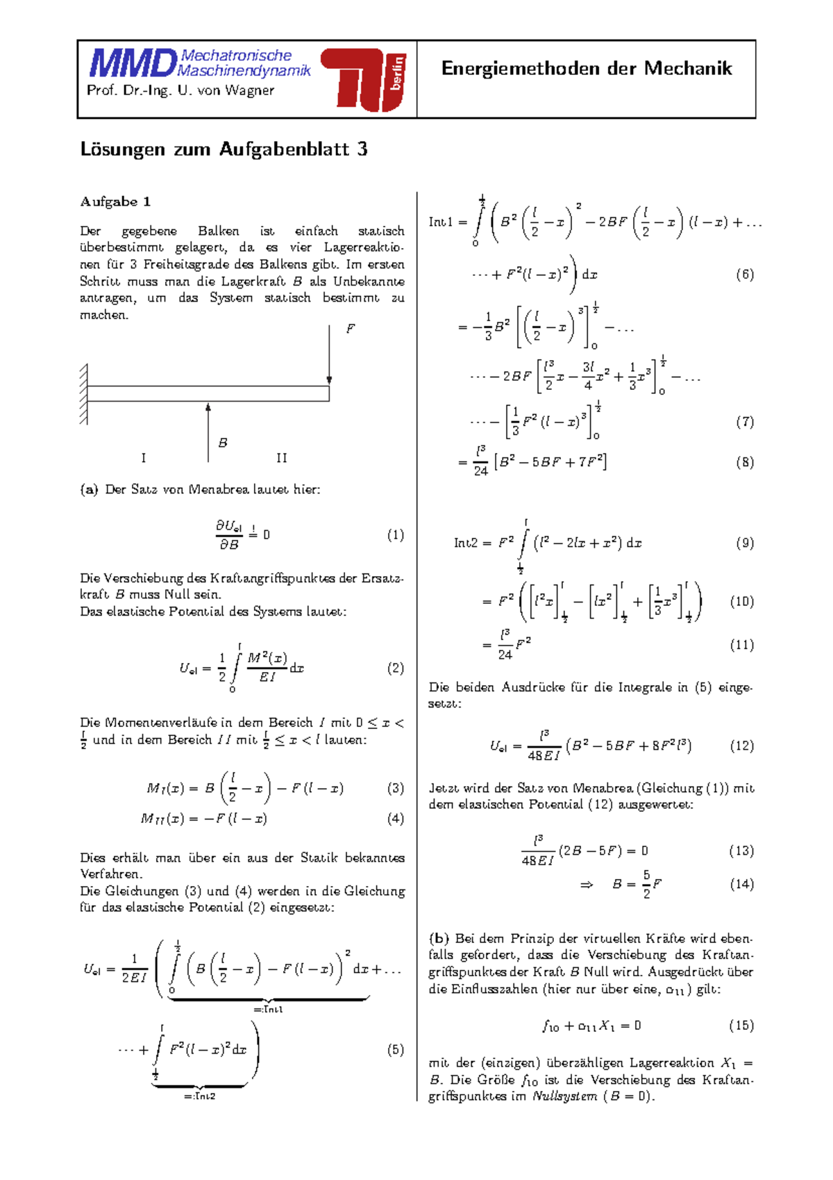 EM Aufgabenblatt 3 lsg - MMD Mechatronische Maschinendynamik berlin Energiemethoden der Mechanik ...