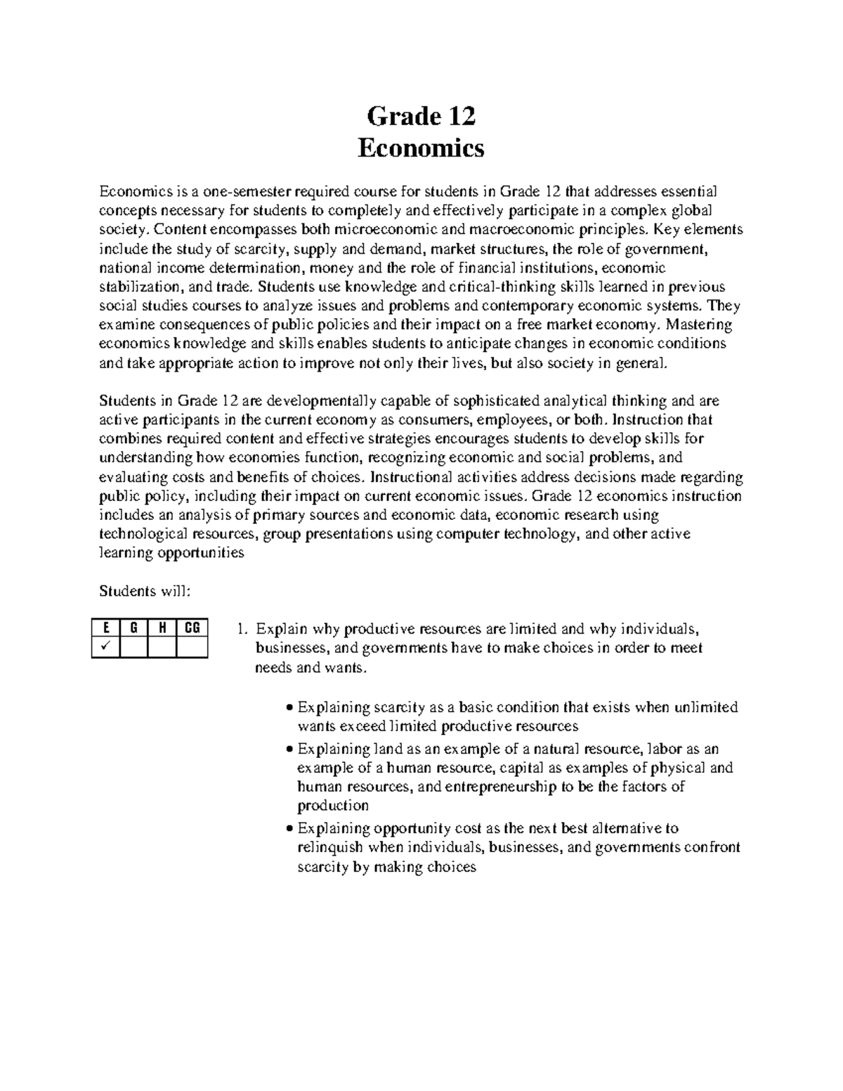 Grade 12 - US Economics - Grade 12 Economics Economics is a one ...