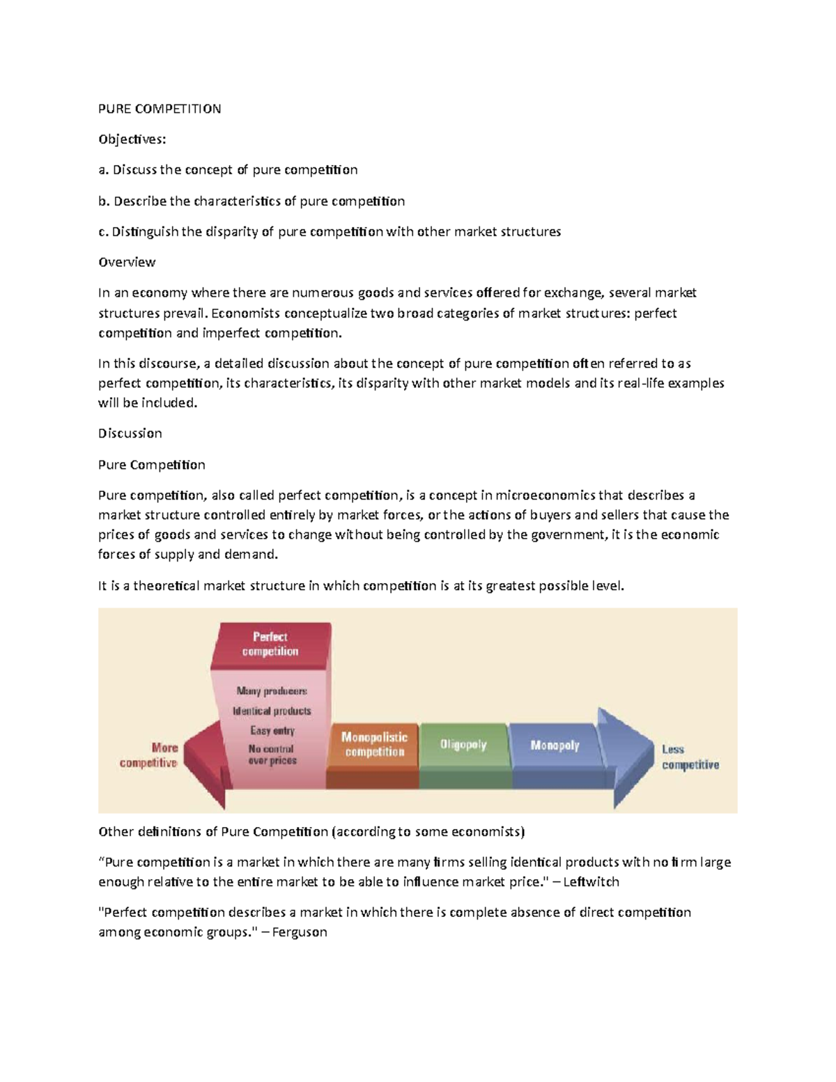 Perfect Competition as one of the market structures - PURE COMPETITION ...