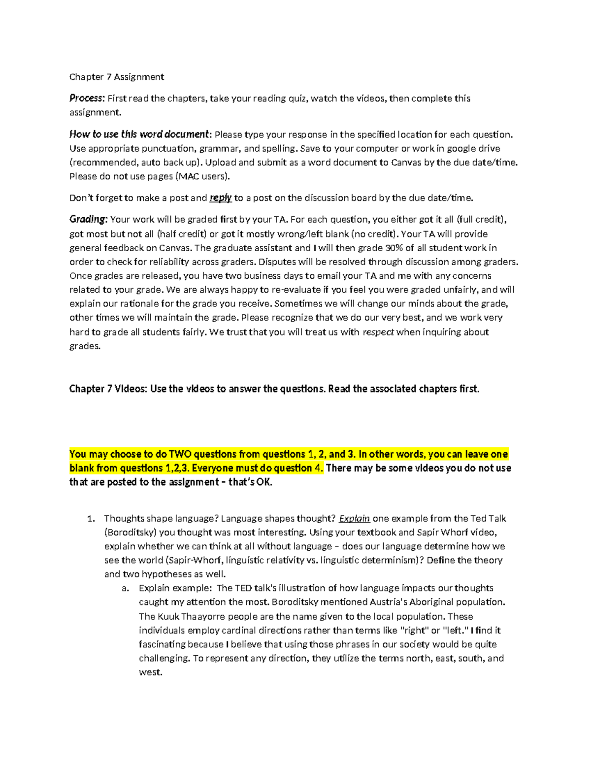 Chapter 7 assignment - chp 7 - Chapter 7 Assignment Process: First read the chapters, take your ...