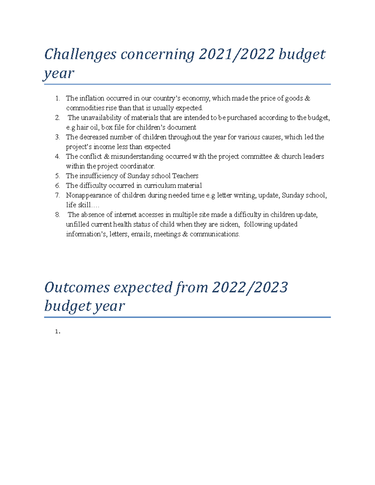 Challenges concerning 2021 - Challenges concerning 2021/2022 budget ...