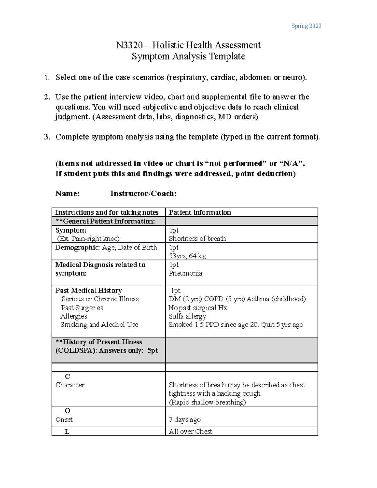 Symptom Analysis Form - N3320 – Holistic Health Assessment Symptom ...