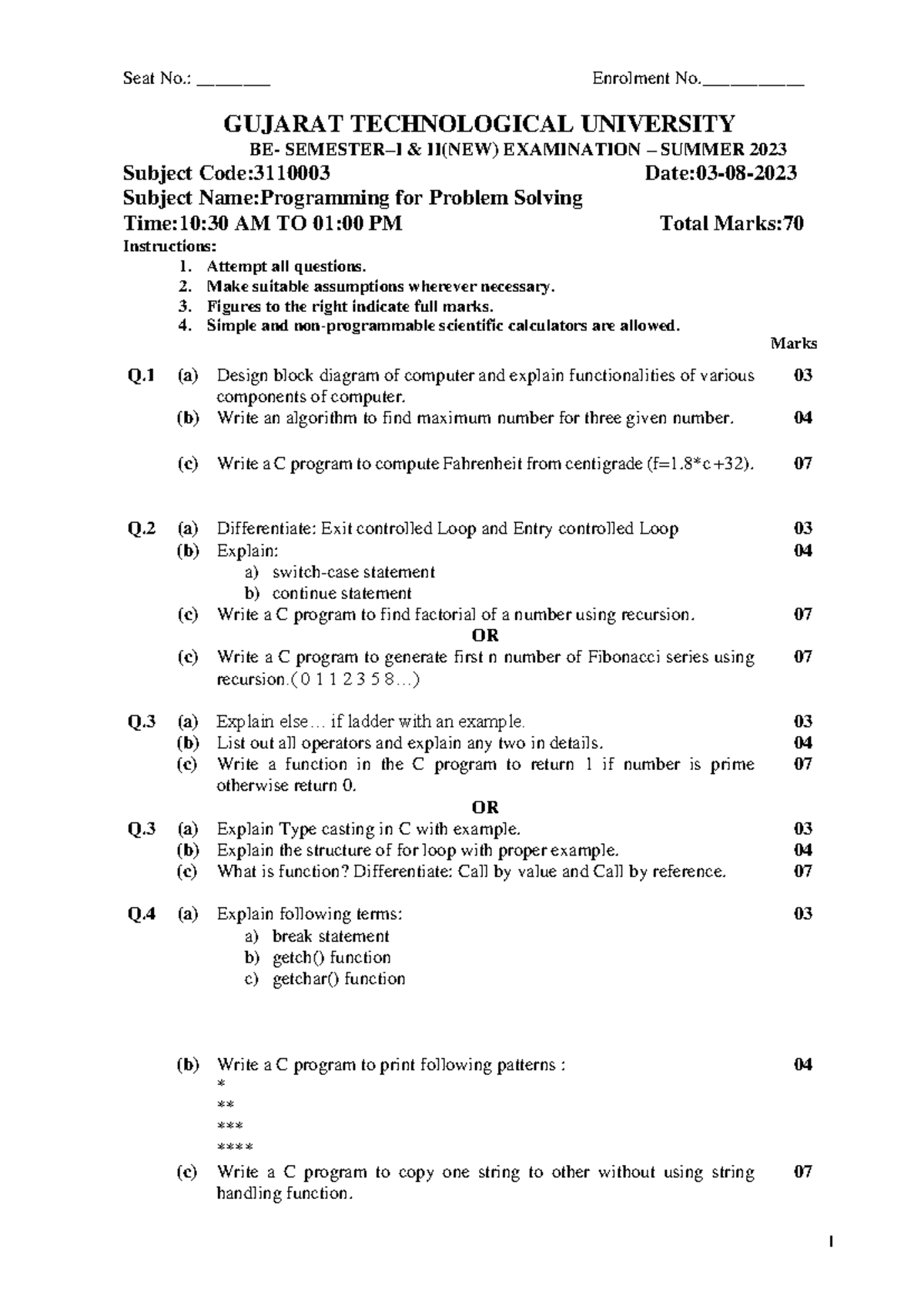 PPS-PYQ-2018-2023 merged removed - Seat No.: ________ Enrolment No ...