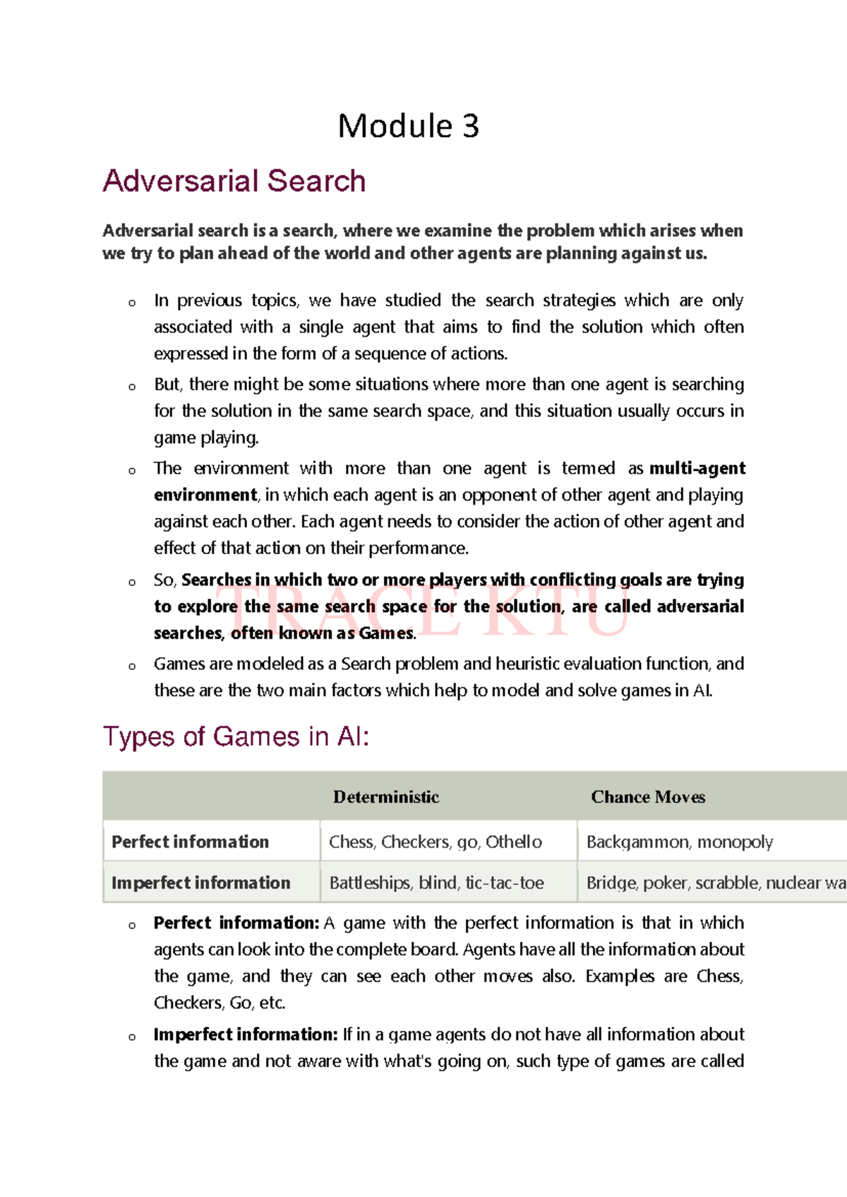 AI KTU 2019 Scheme - Module 3 Adversarial Search Adversarial search is a search, where we ...