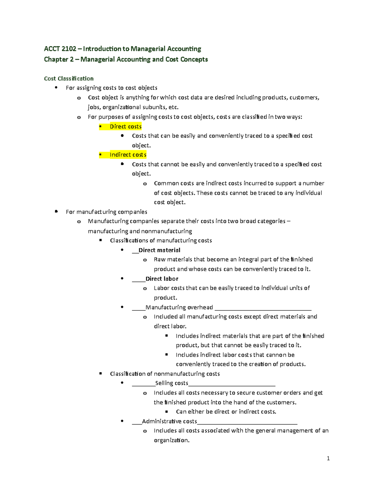 Chapter 2 Notes (students) 2018 kanoy - ACCT 2102 – Introduction to ...