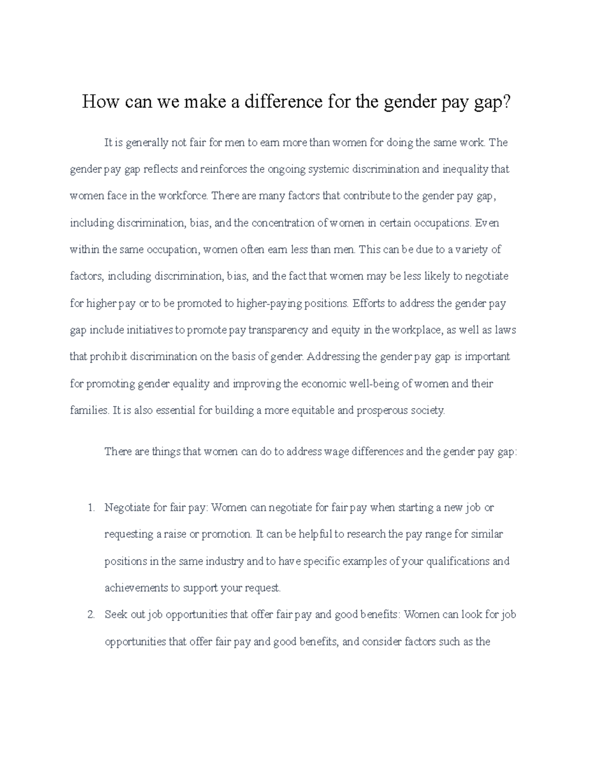 How can we make a difference for gender pay gap - 3 - How can we make a difference for the ...