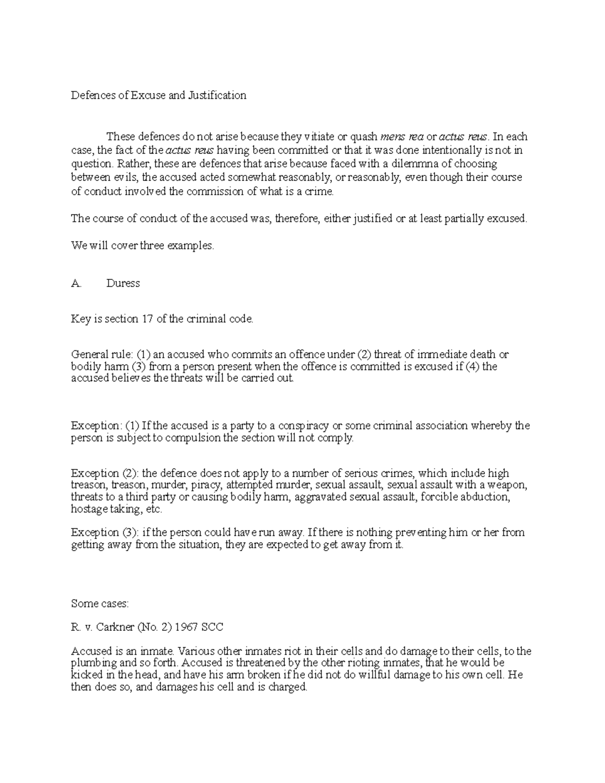 Defences of Excuse and Justification for fall 2016 final exam ...